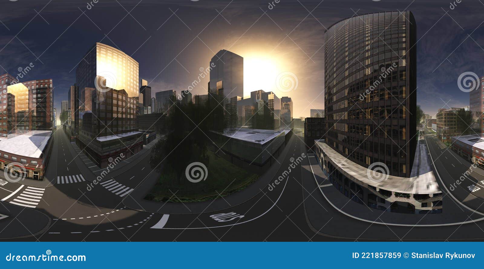 Sunrise Over the City, HDRI, Environment Map Stock Illustration ...
