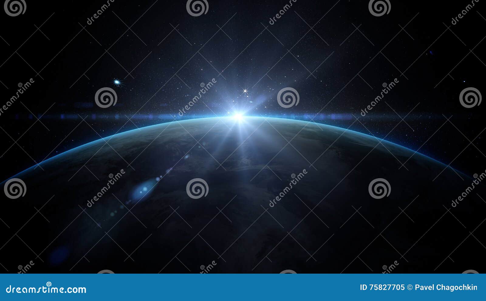 Sunrise Over Earth As Seen from Space. with Stars Background Stock ...