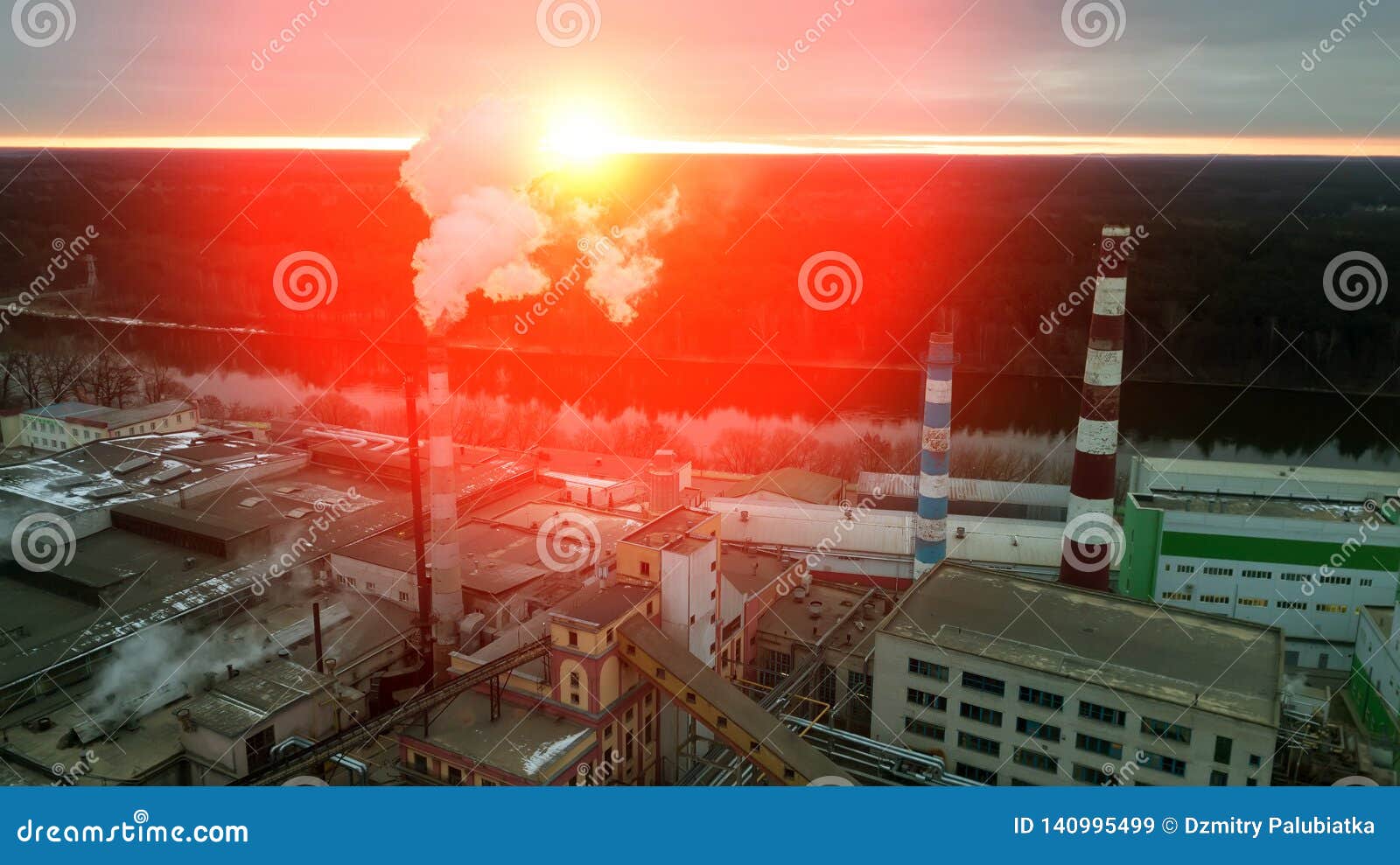 Sunrise over the factory stock image. Image of dawn - 140995499