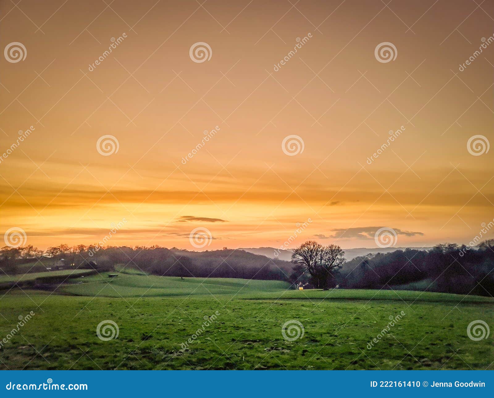 Sunrise Over a Field with Mist Stock Photo - Image of dawn, mist: 222161410