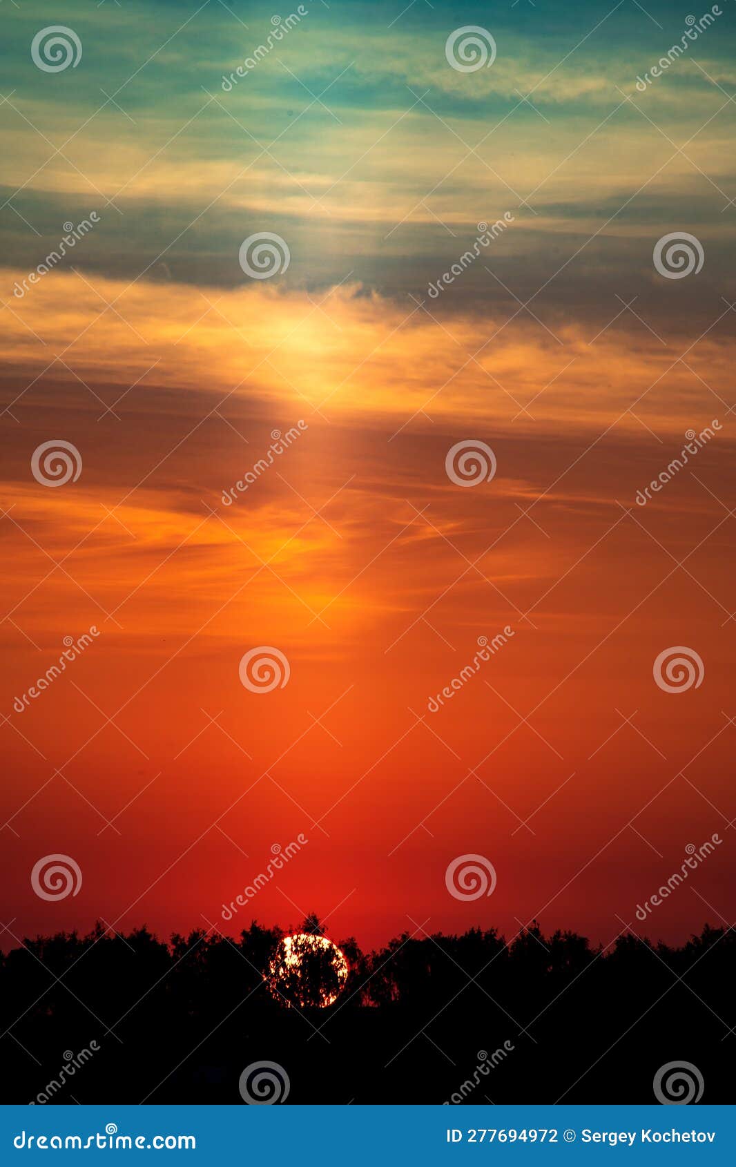 Sunrise Over Forest in Village Landscape. Vertical View. Stock Photo ...