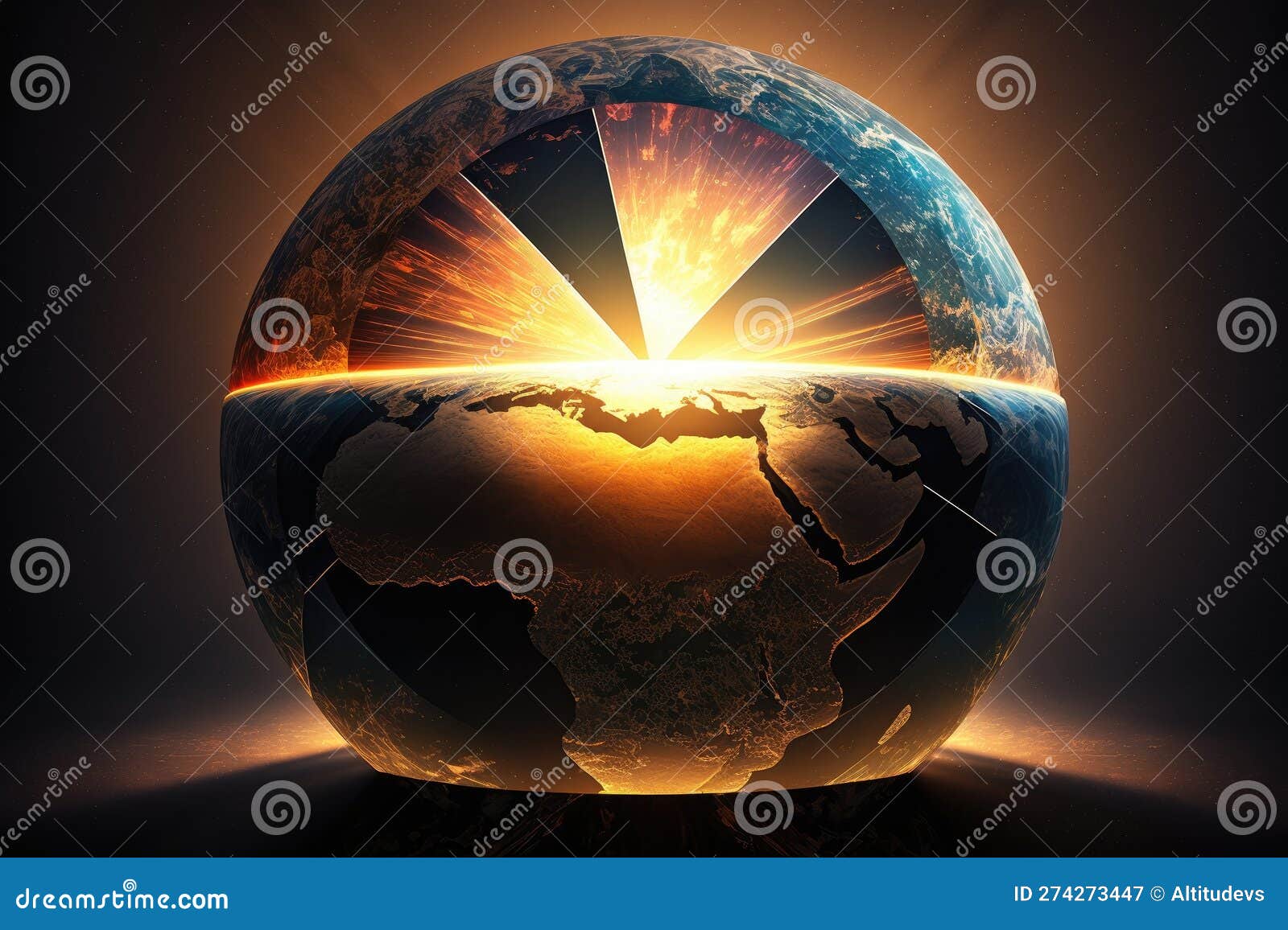 A Sunrise Over a Globe, with Rays of Light Emanating from the East and ...