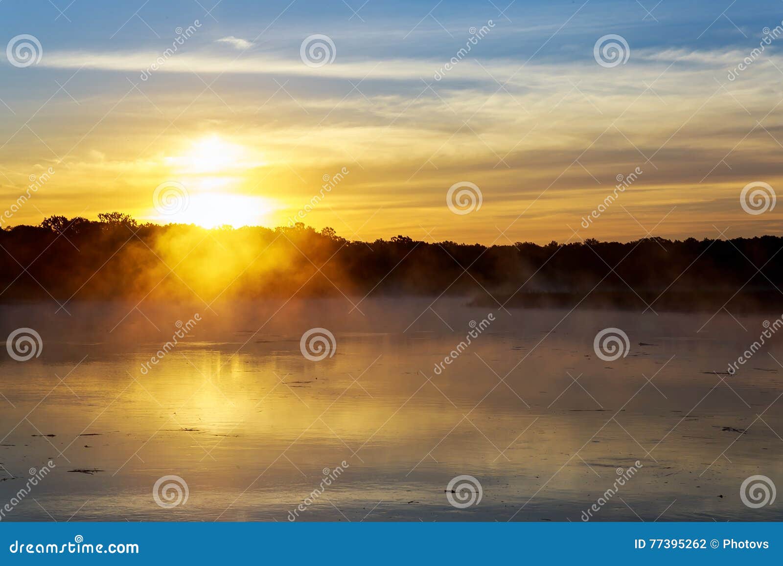 Sunrise Over the Lake with the Reflection Stock Photo - Image of ...