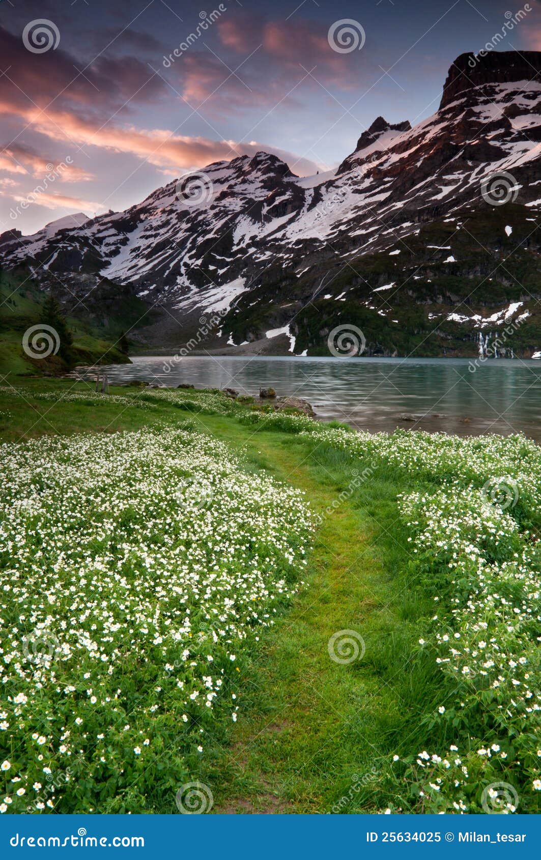 Sunrise Over Lake in Swiss Alps Stock Image - Image of europe, natural ...
