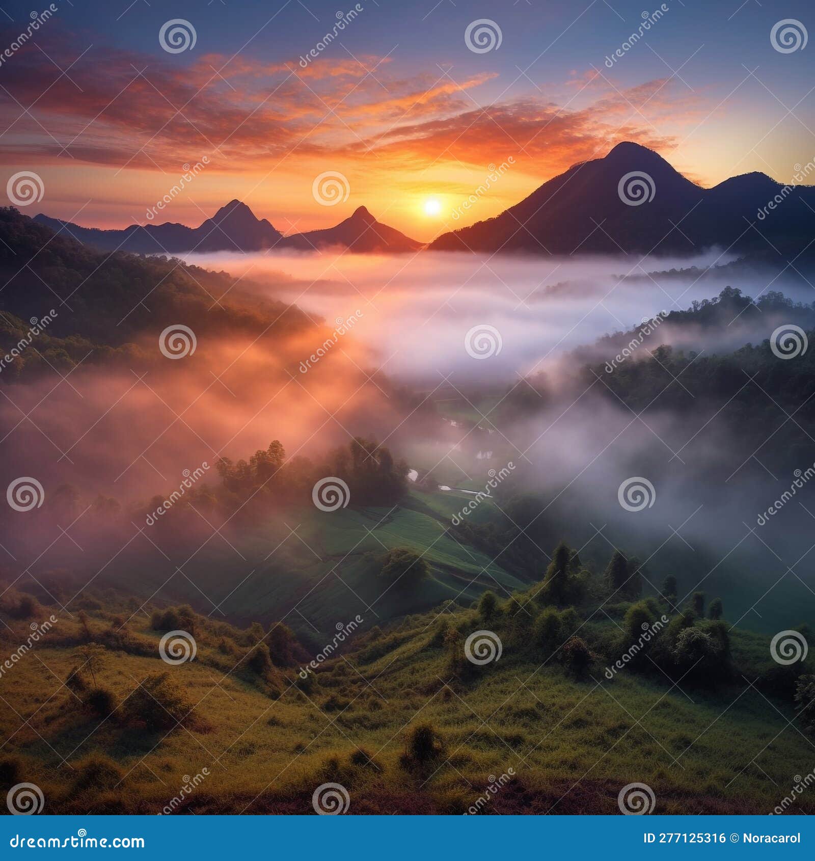 Layers Of Mountain Landscape With Fir Forest And River. Tourism Route ...