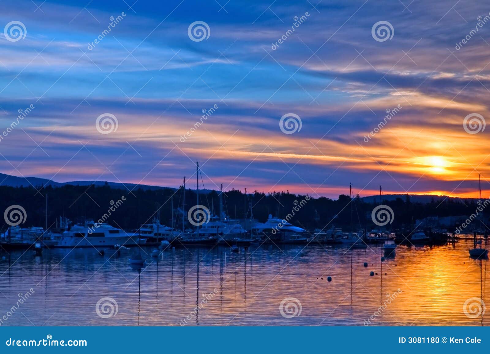 Sunrise over Maine harbor stock photo. Image of boat, coastline - 3081180
