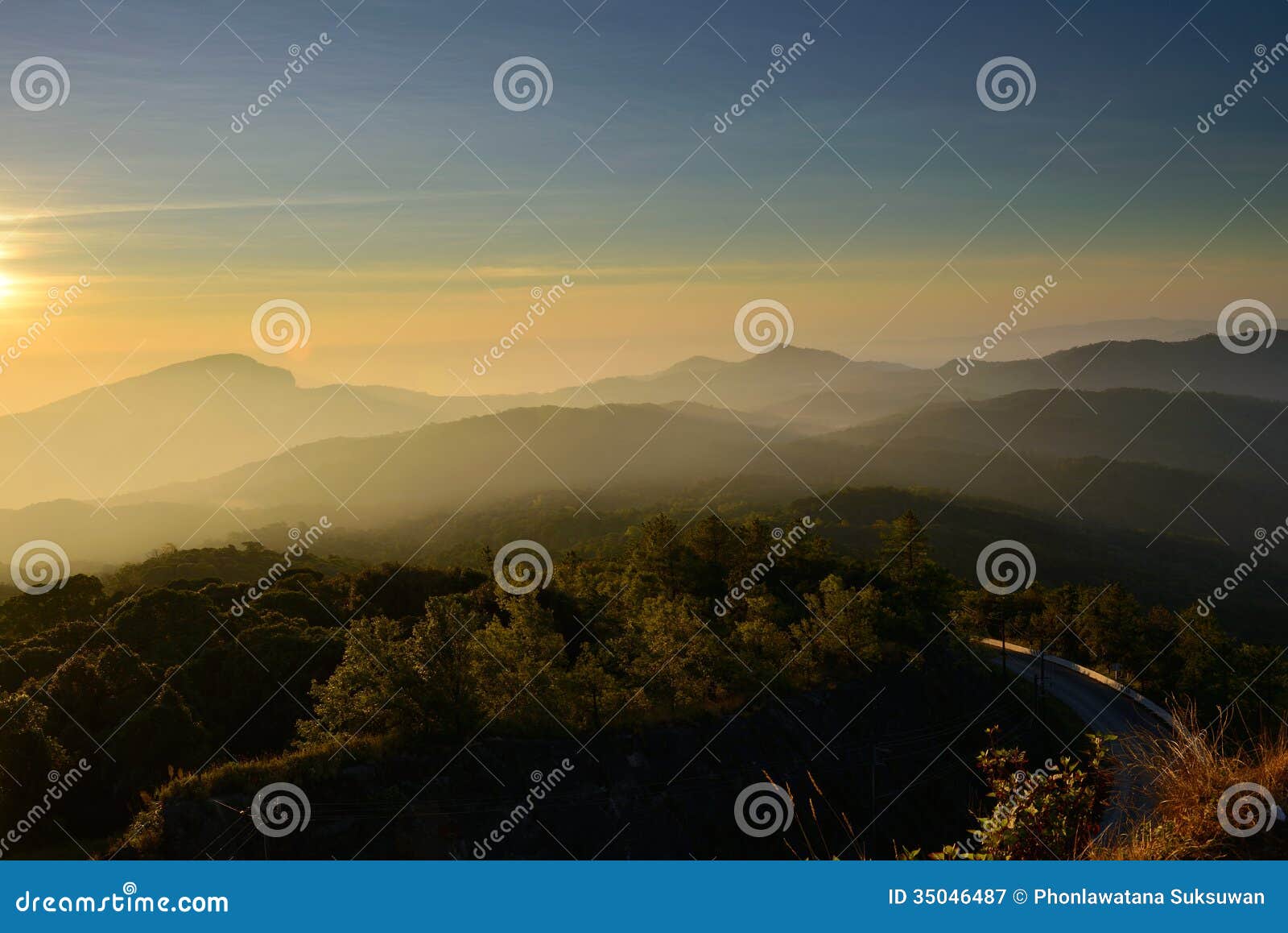 Sunrise over mountain stock image. Image of hill, tree - 35046487