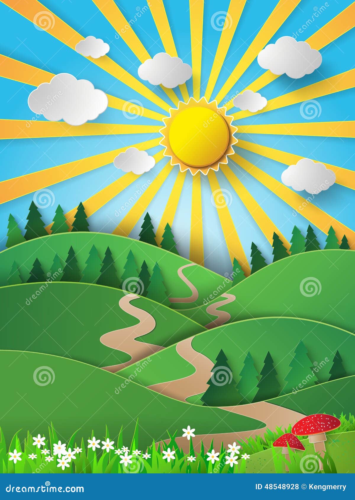 Sunrise over mountain. stock vector. Illustration of ecology - 48548928