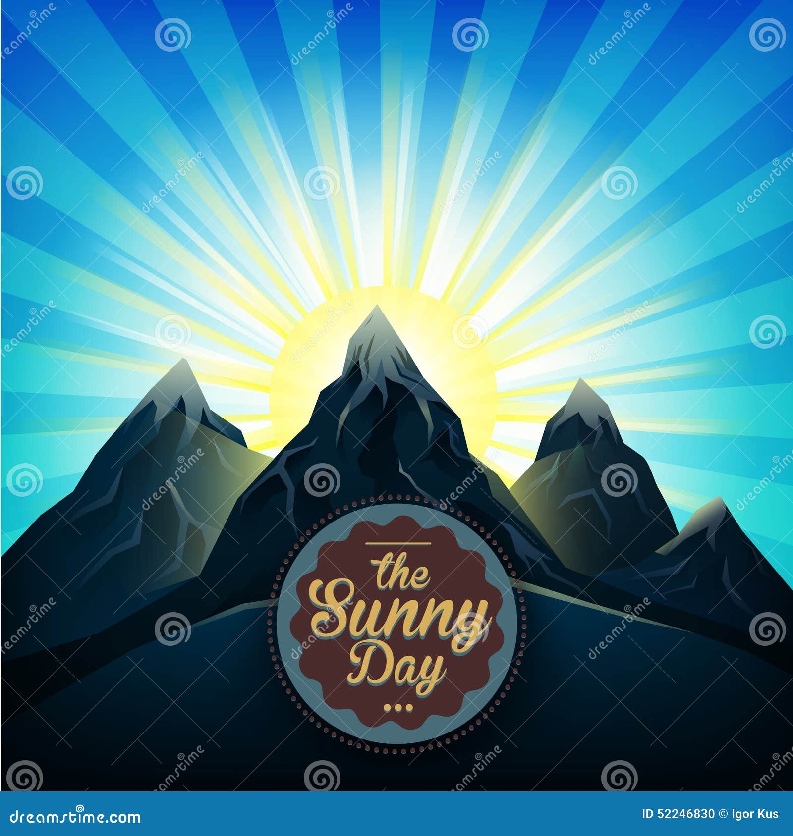 Sunrise Over the Mountains Bright Sun Vector. Stock Vector ...