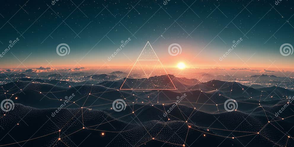Sunrise Over a Network of Connected Mountains Stock Illustration ...