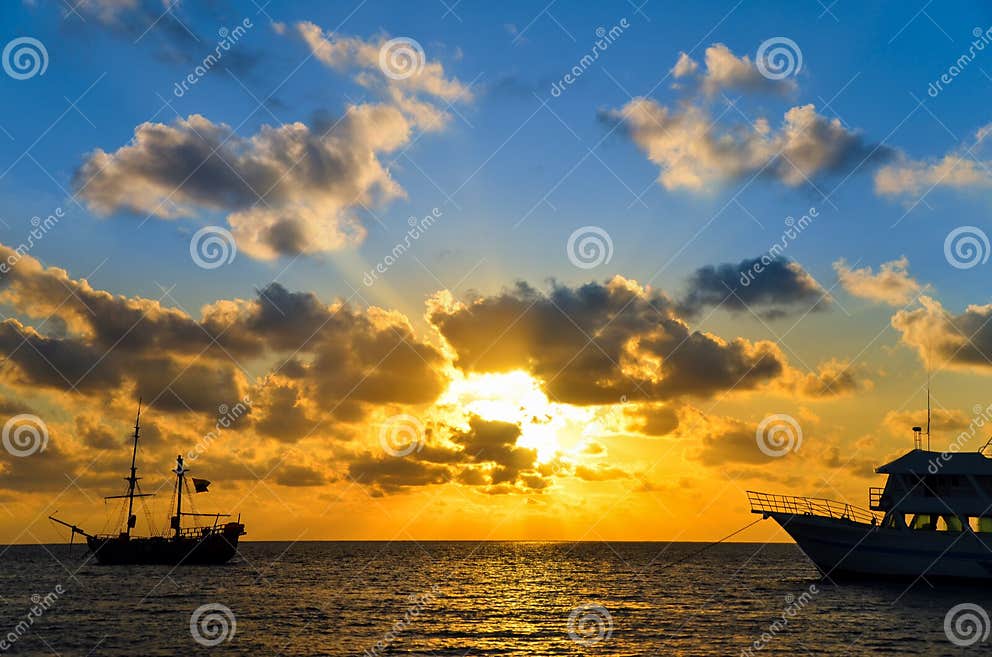 Sunrise over Pirate Ship stock image. Image of sunrise - 28720771