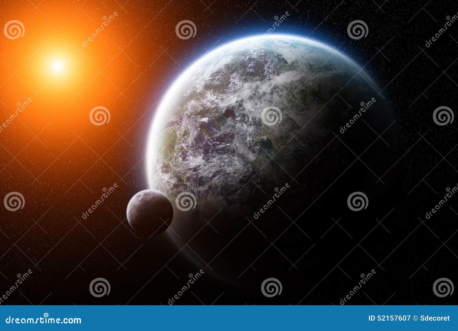 Sunrise Over Planet Earth in Space Stock Illustration - Illustration of ...