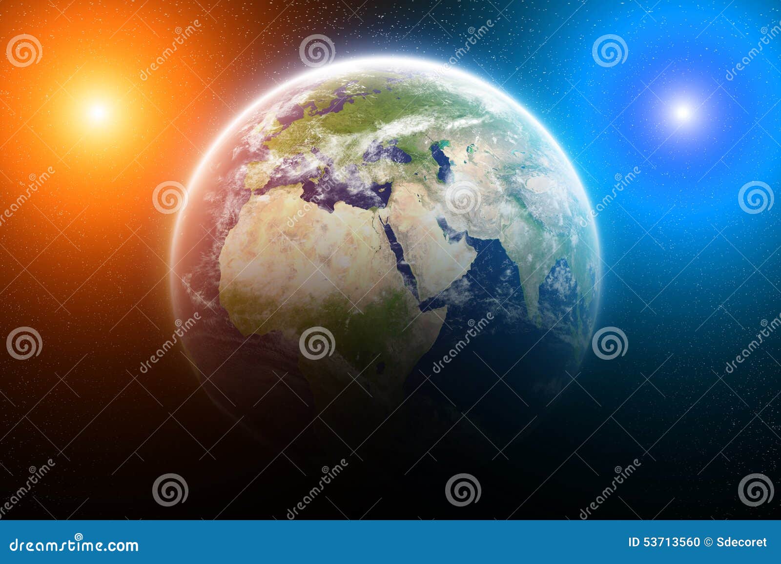 Sunrise Over Planet Earth in Space Stock Illustration - Illustration of ...