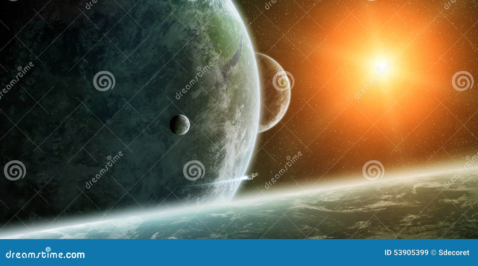 Sunrise Over Planet Earth in Space Stock Illustration - Illustration of ...