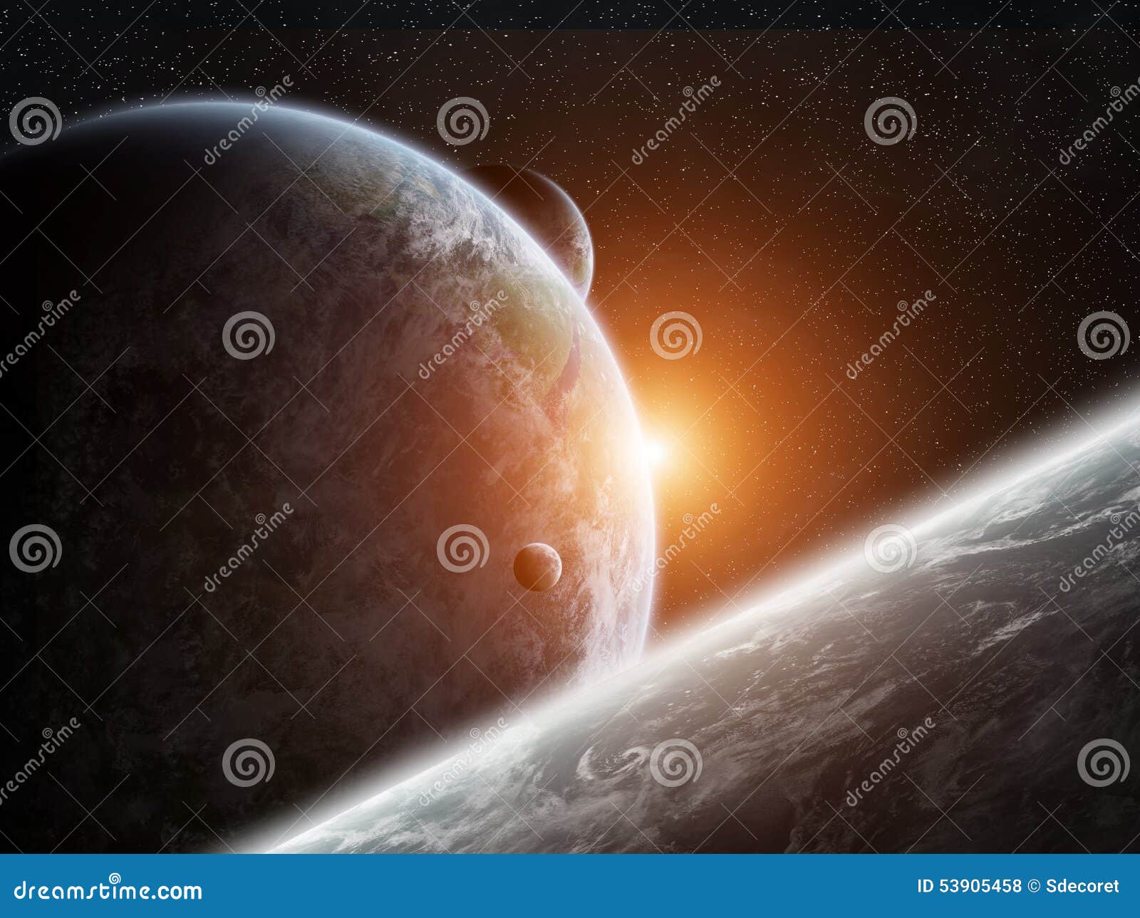 Sunrise Over Planet Earth in Space Stock Illustration - Illustration of ...