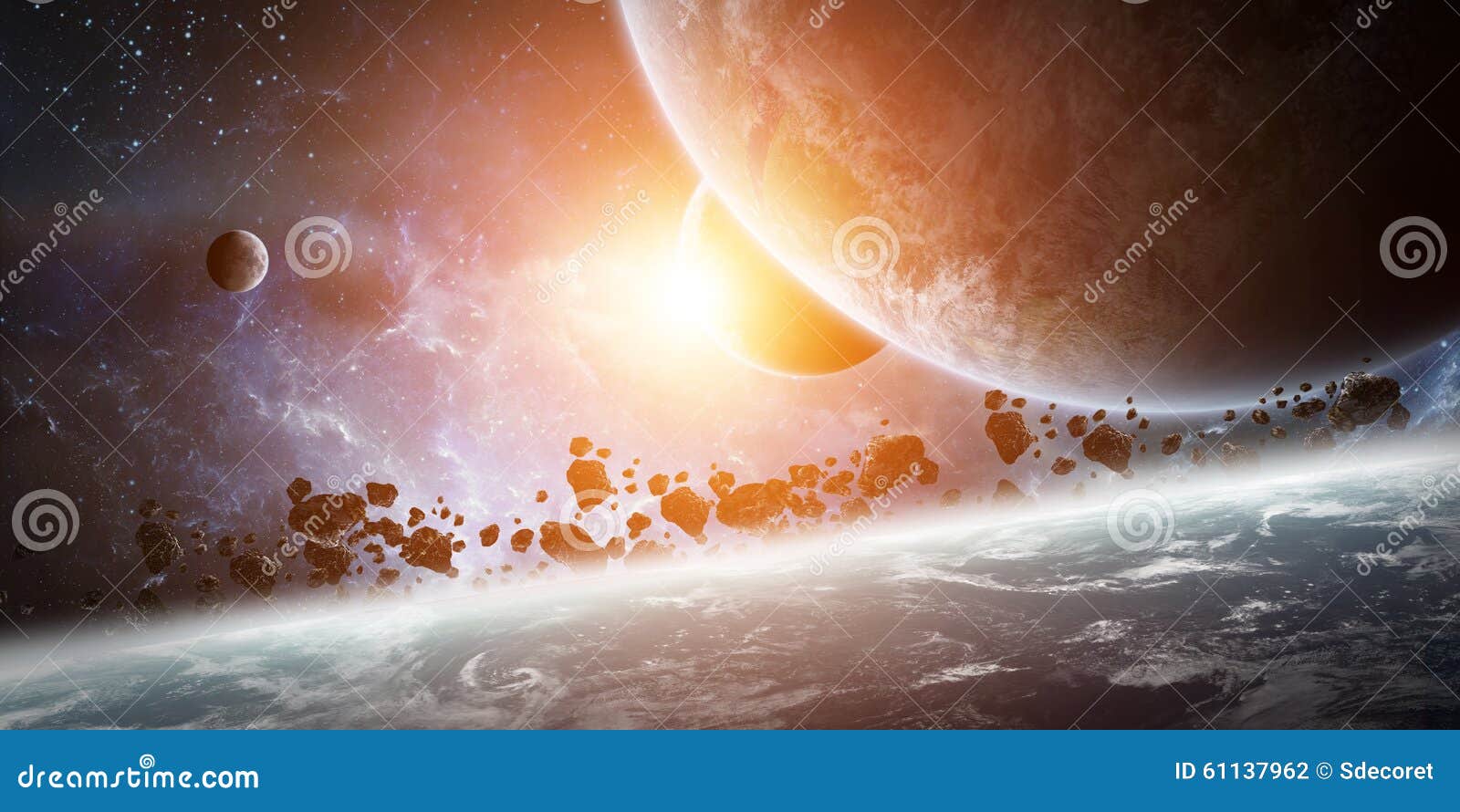 Sunrise Over Planet Earth in Space Stock Illustration - Illustration of ...