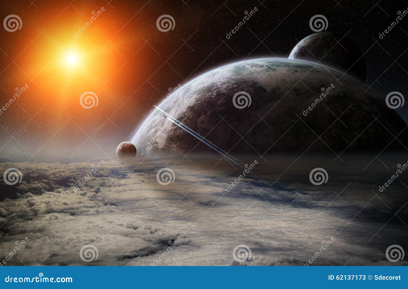 Sunrise Over Planet Earth in Space Stock Illustration - Illustration of ...