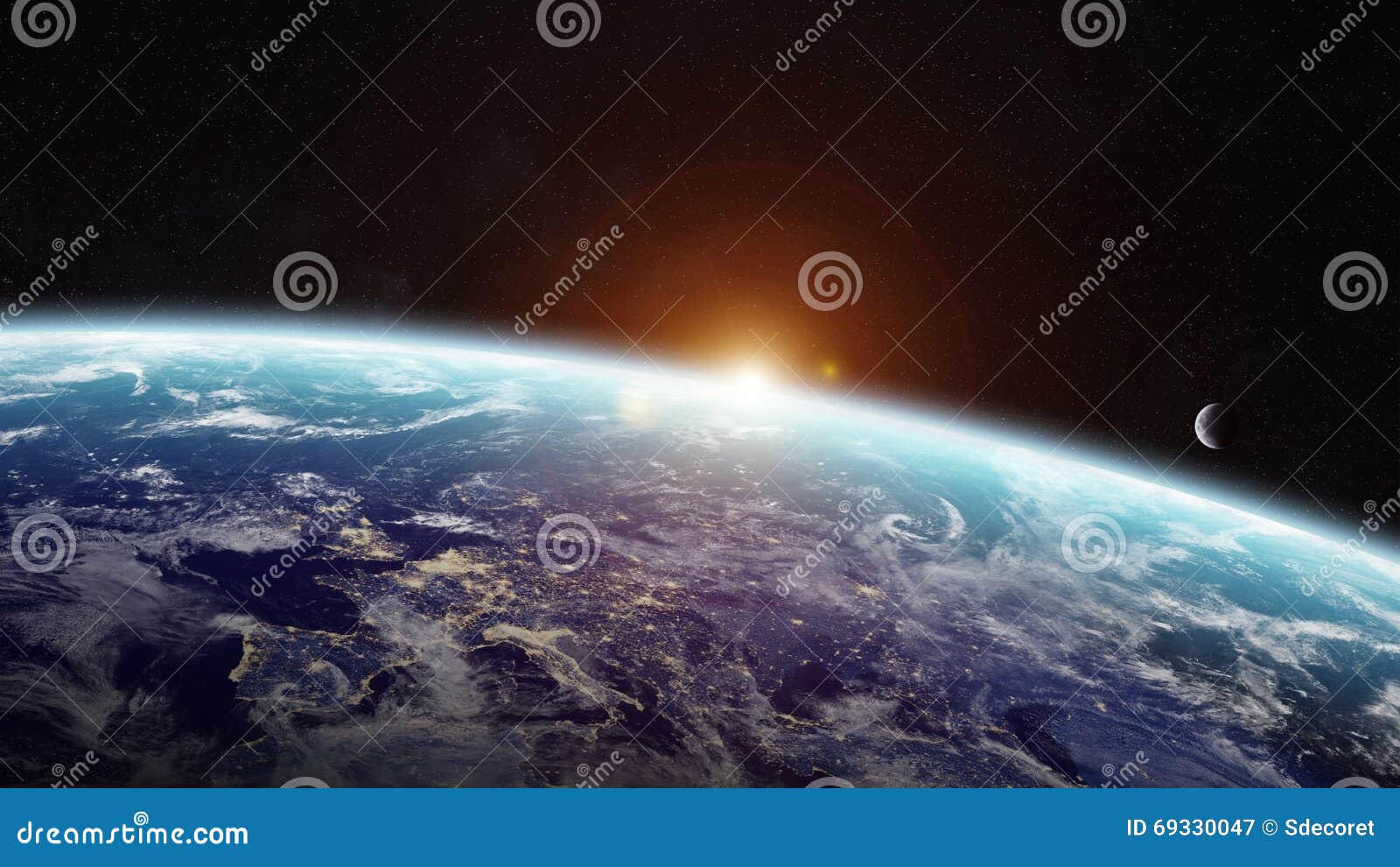 Sunrise Over Planet Earth in Space Stock Illustration - Illustration of ...