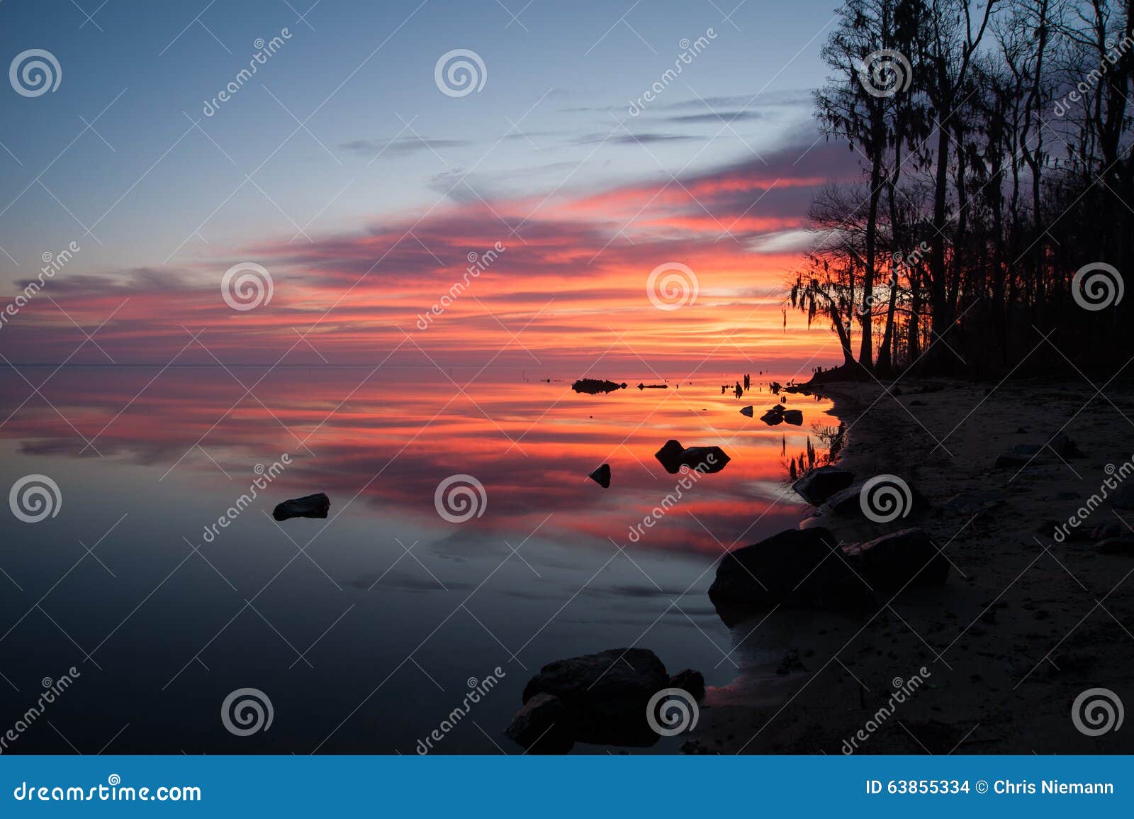 Sunrise Over River Near the Shore Stock Photo - Image of bright, beauty ...