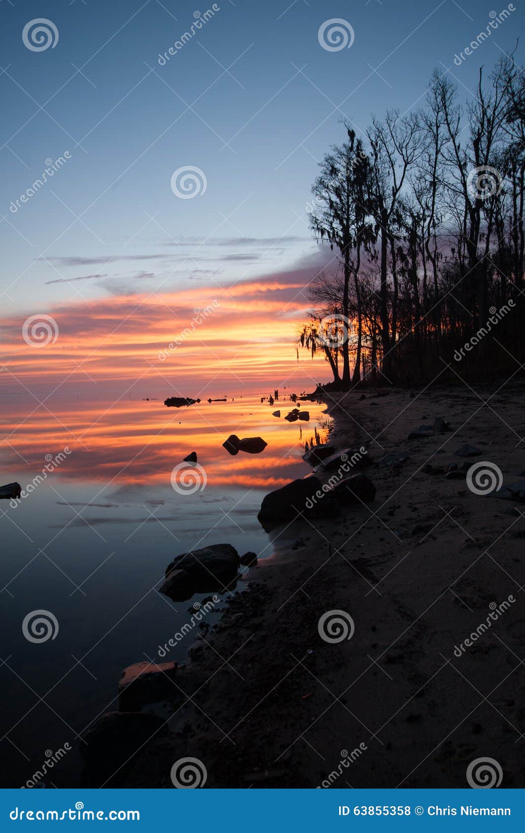Sunrise Over River Near the Shore Stock Photo - Image of relax ...