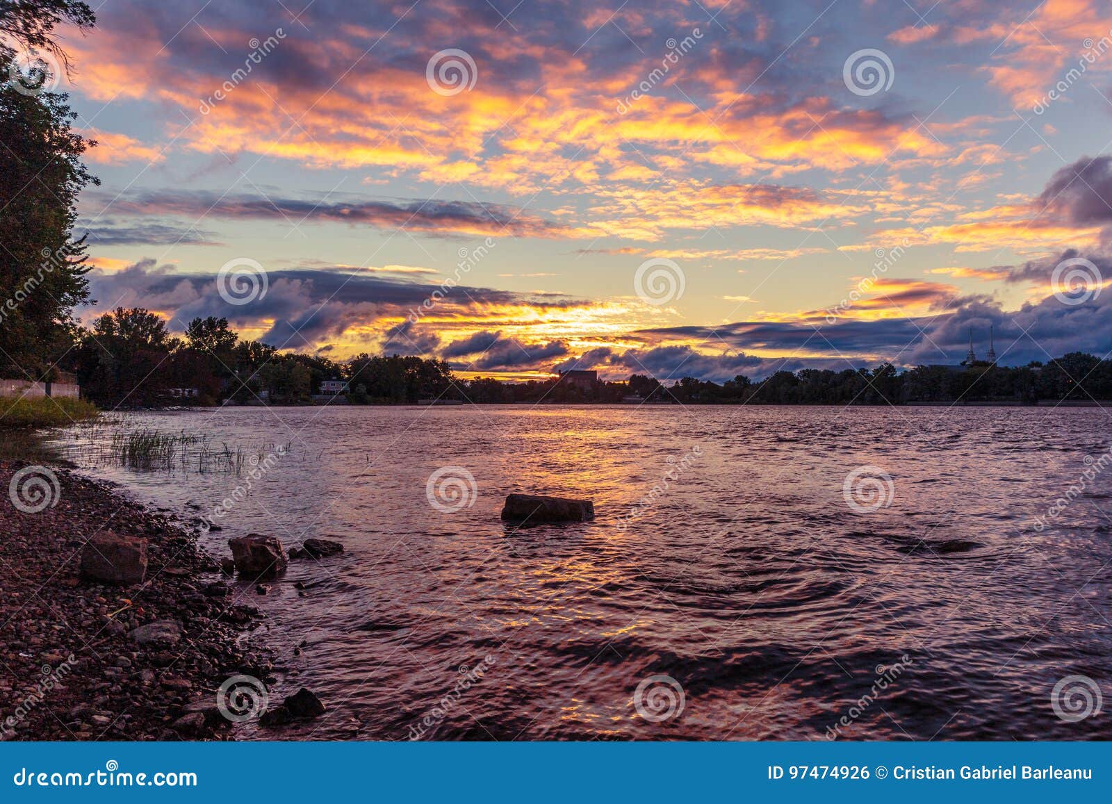 Sunrise over river stock photo. Image of early, background - 97474926