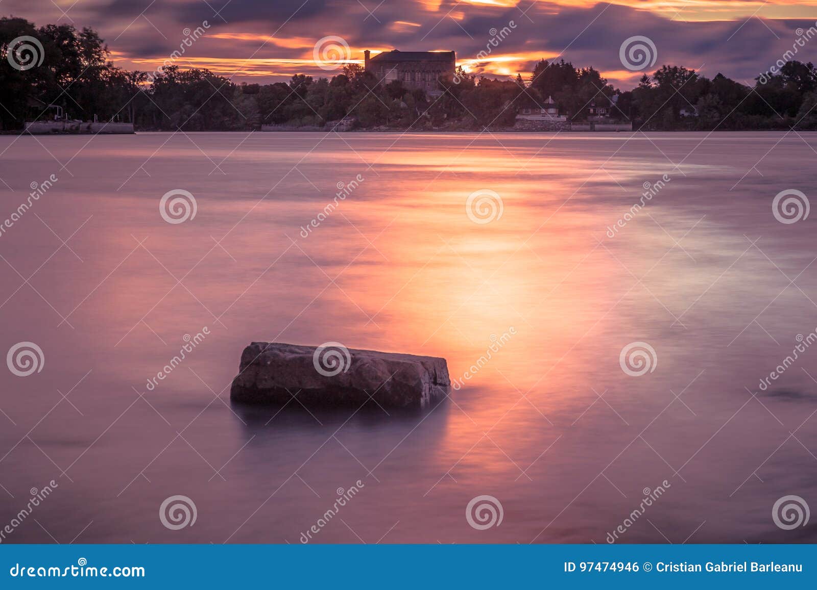 Sunrise over river stock photo. Image of orange, pond - 97474946