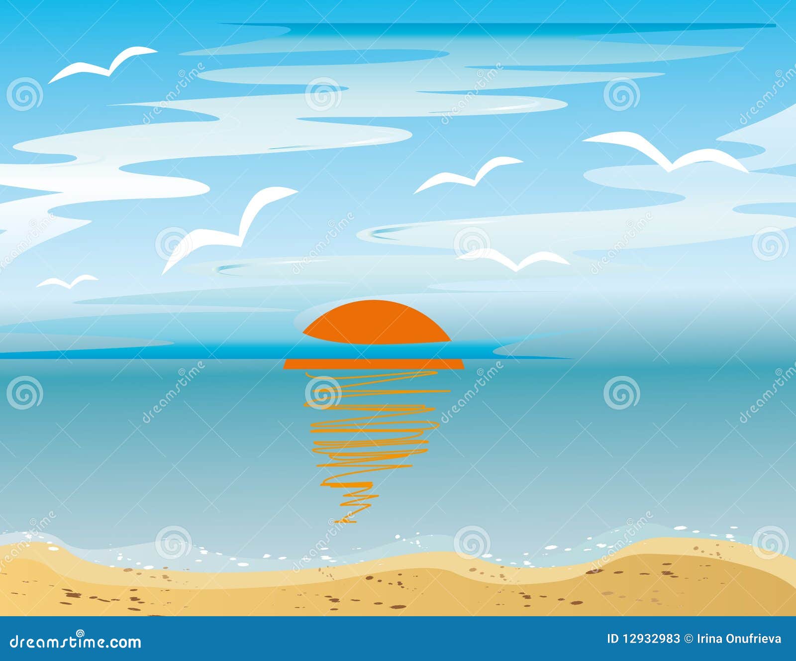 Sunrise over the sea stock vector. Illustration of beautiful - 12932983