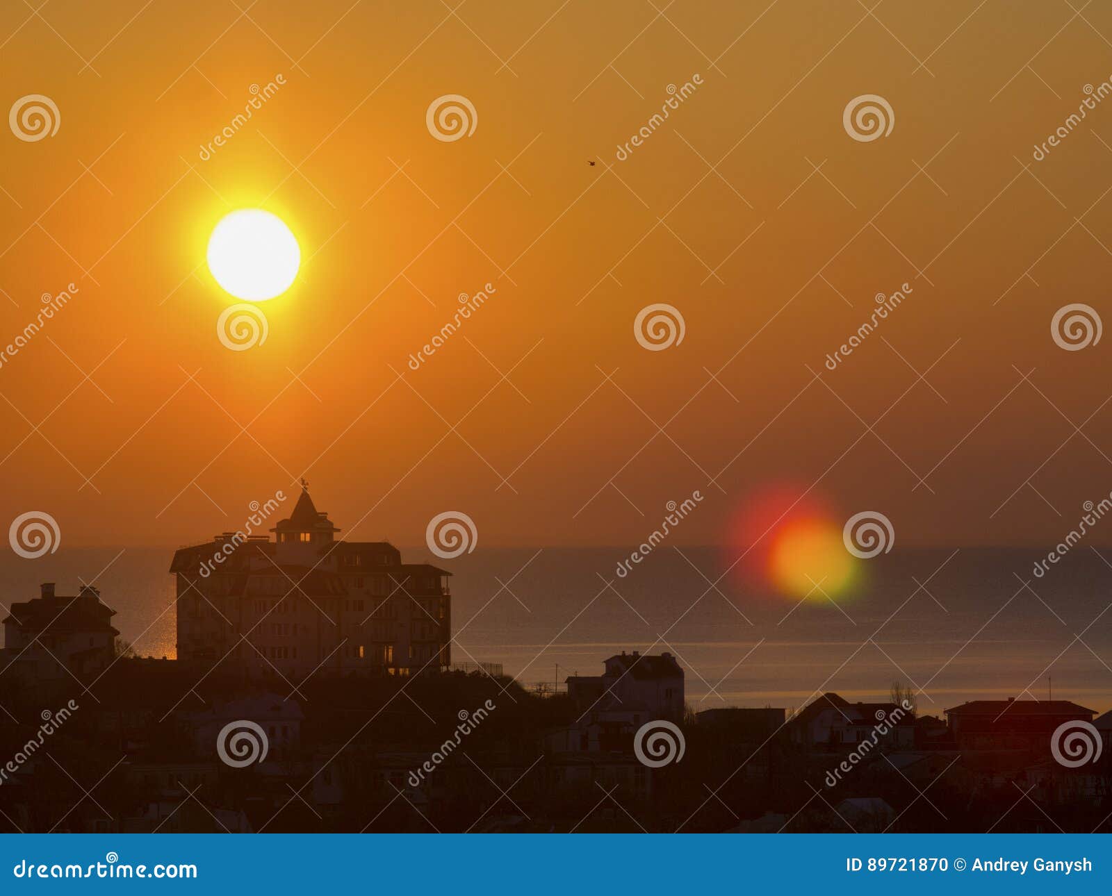 Sunrise Over the Sea and the House on the Mountain Stock Photo - Image ...