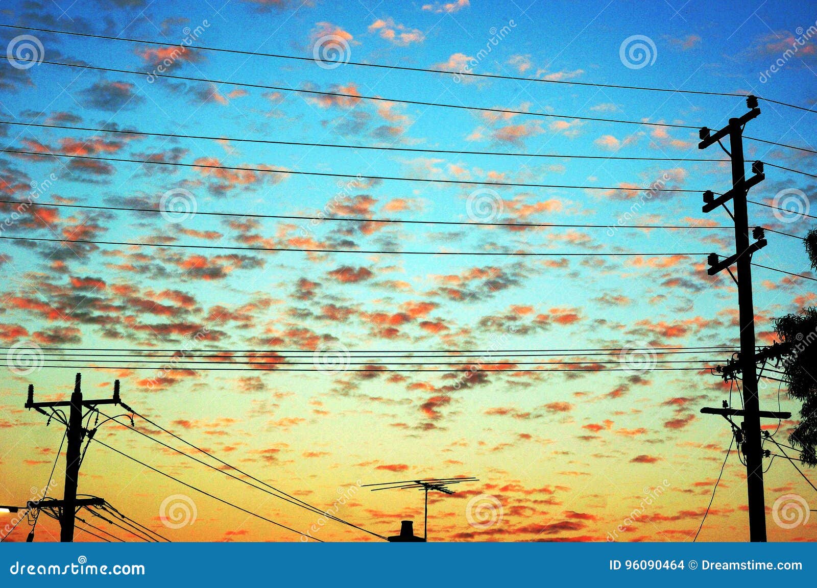 Sunrise over suburbs stock photo. Image of city, cloud - 96090464