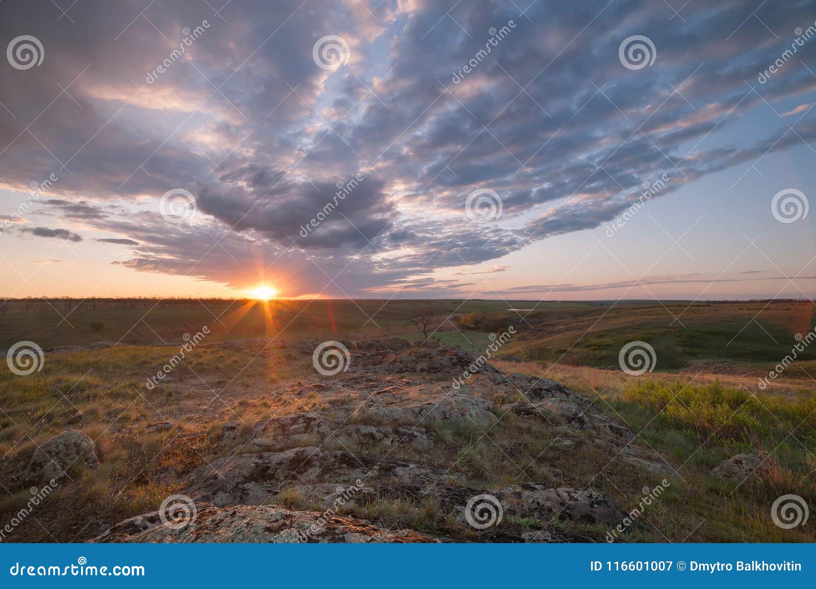 Sunrise Over Valley with Clouds Stock Image - Image of sunrise ...