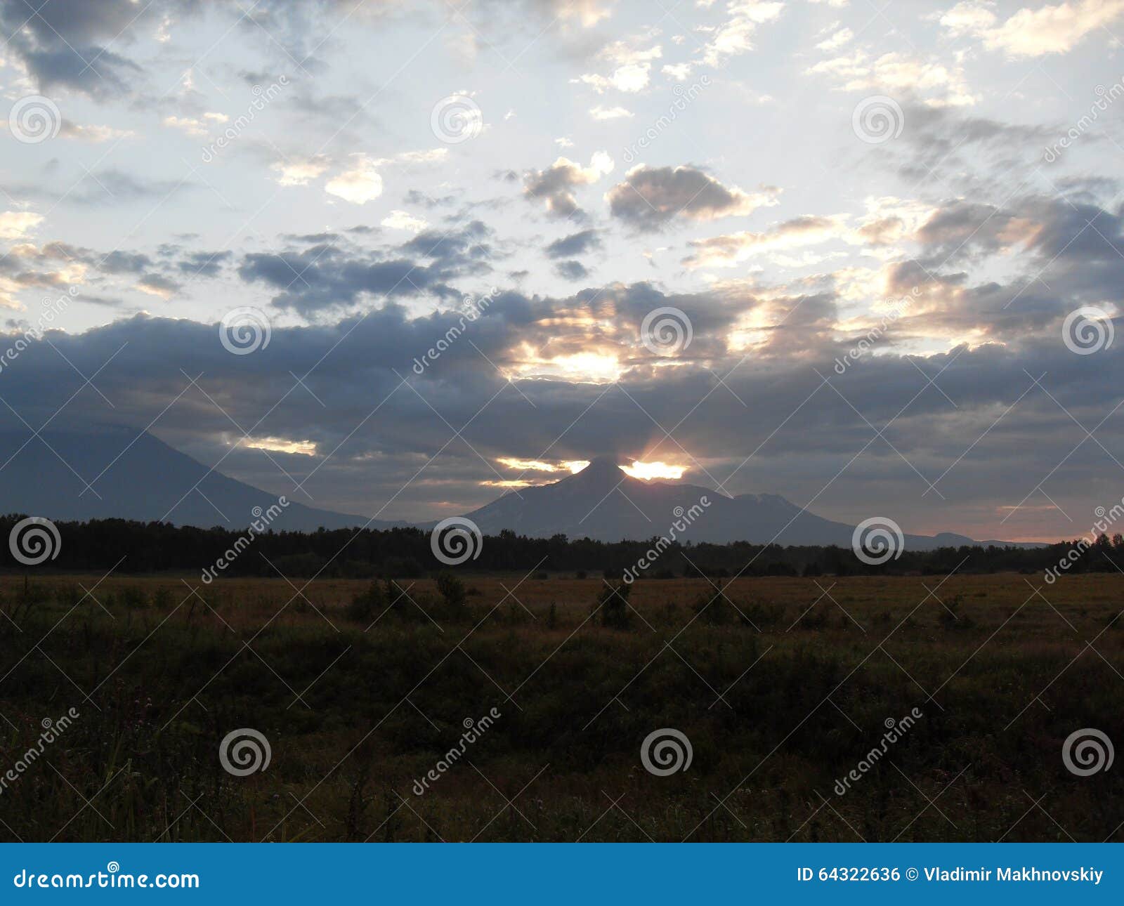 Sunrise over the volcano stock photo. Image of midsummer - 64322636