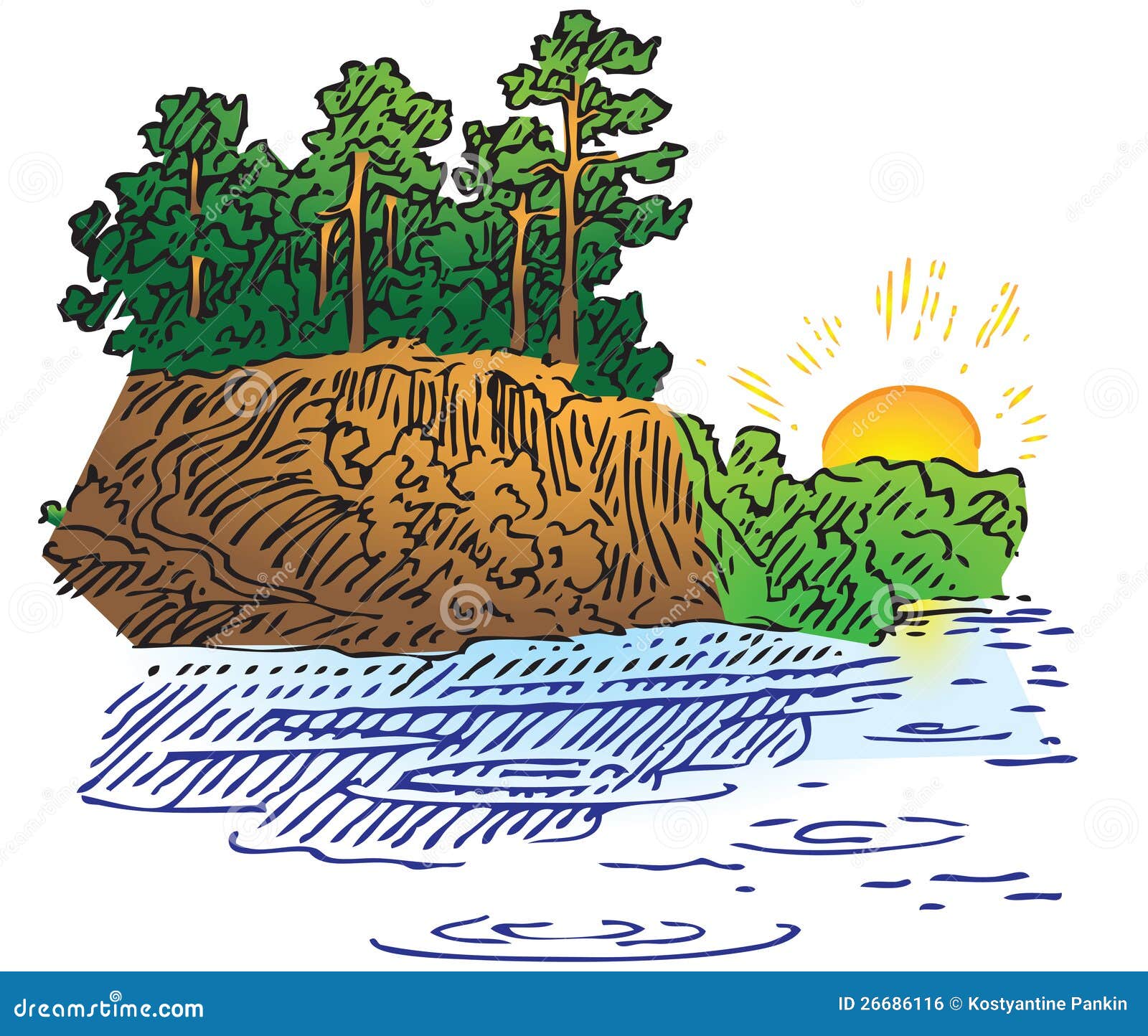 Sunrise over the water stock vector. Illustration of crag - 26686116