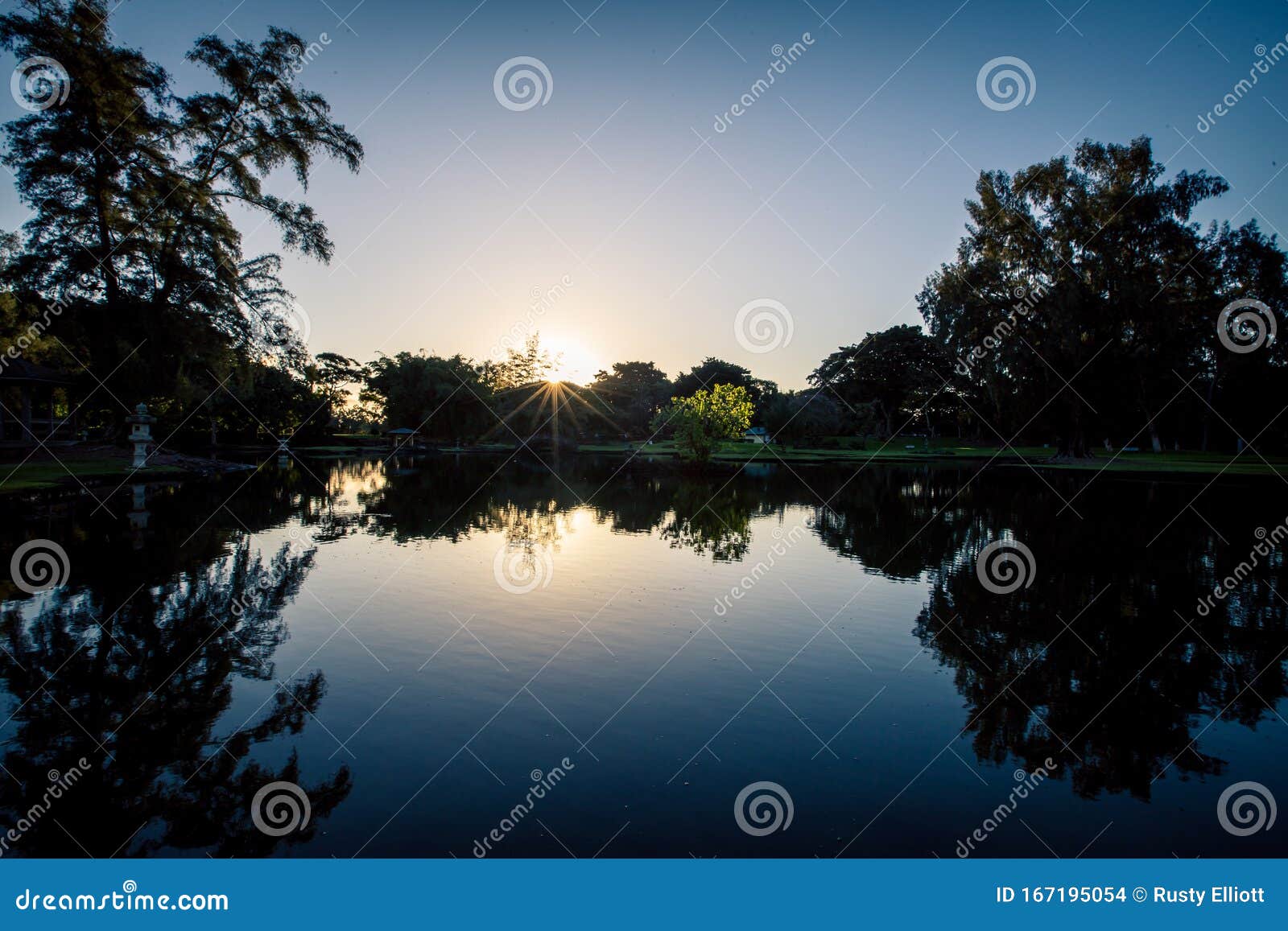 Sunrise in a Park in Hilo Hawaii Stock Photo - Image of pond, park ...