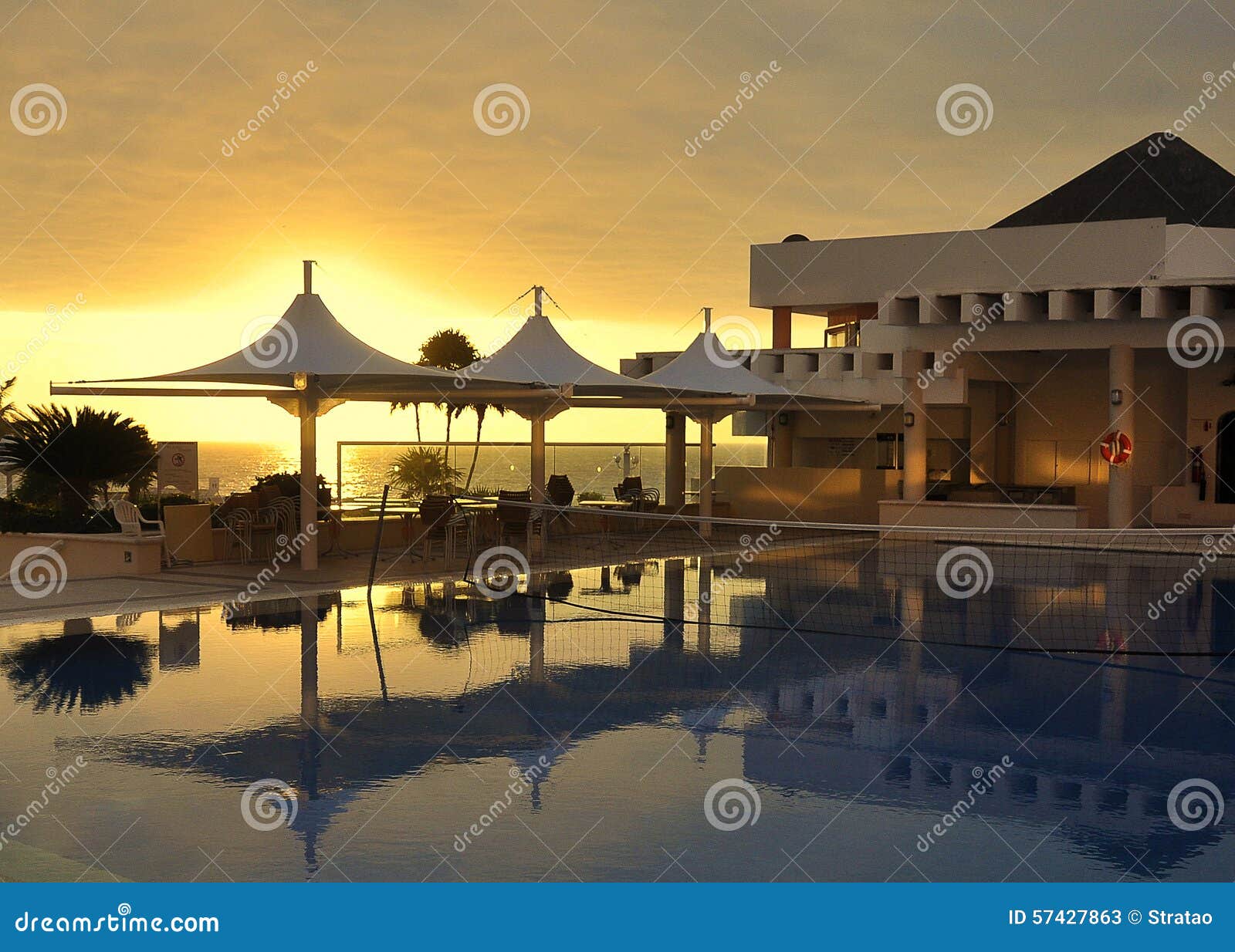 Sunrise at the pool stock image. Image of volleyball - 57427863