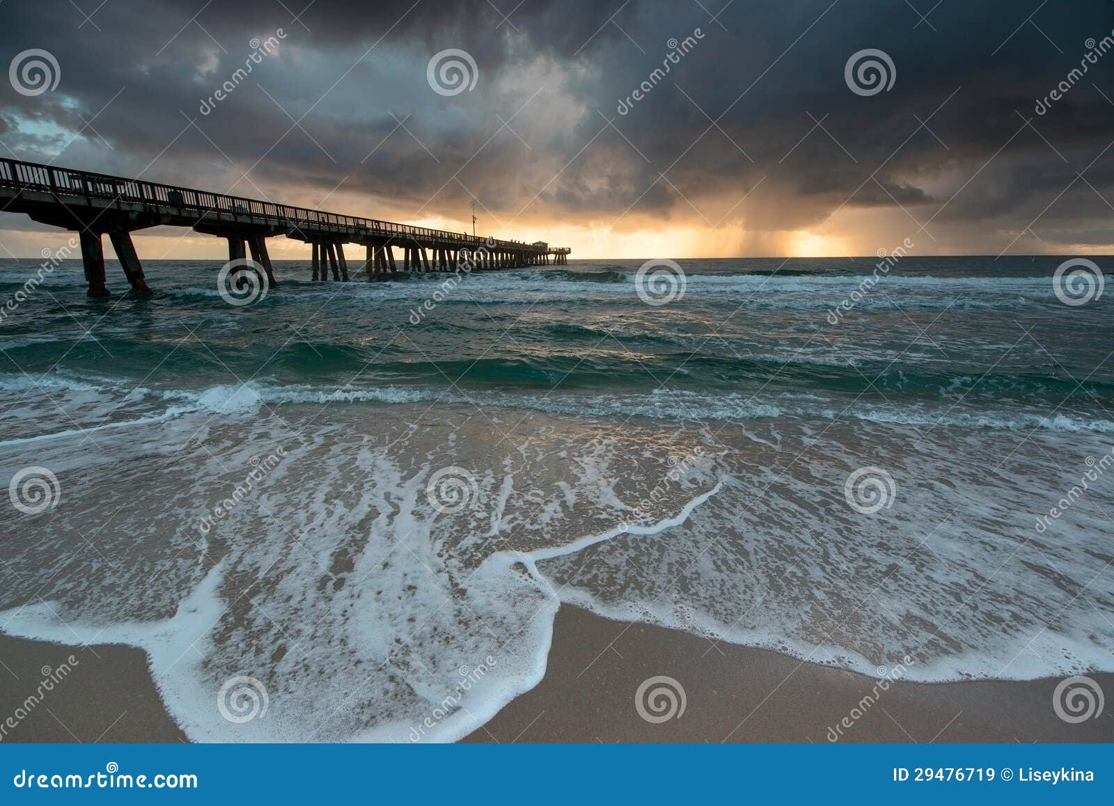 Sunrise with a Rain Over Ocean. Stock Image - Image of colour, cloud ...