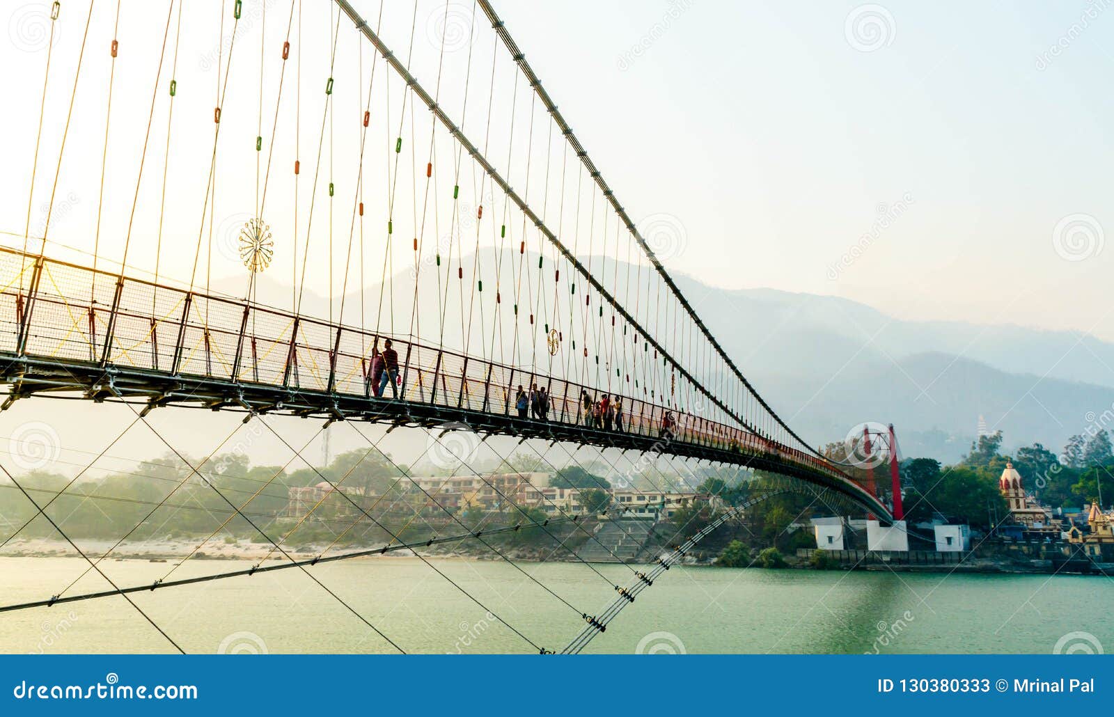 Ram Jhula Bridge on Ganges River Stock Image - Image of hanging, iron ...