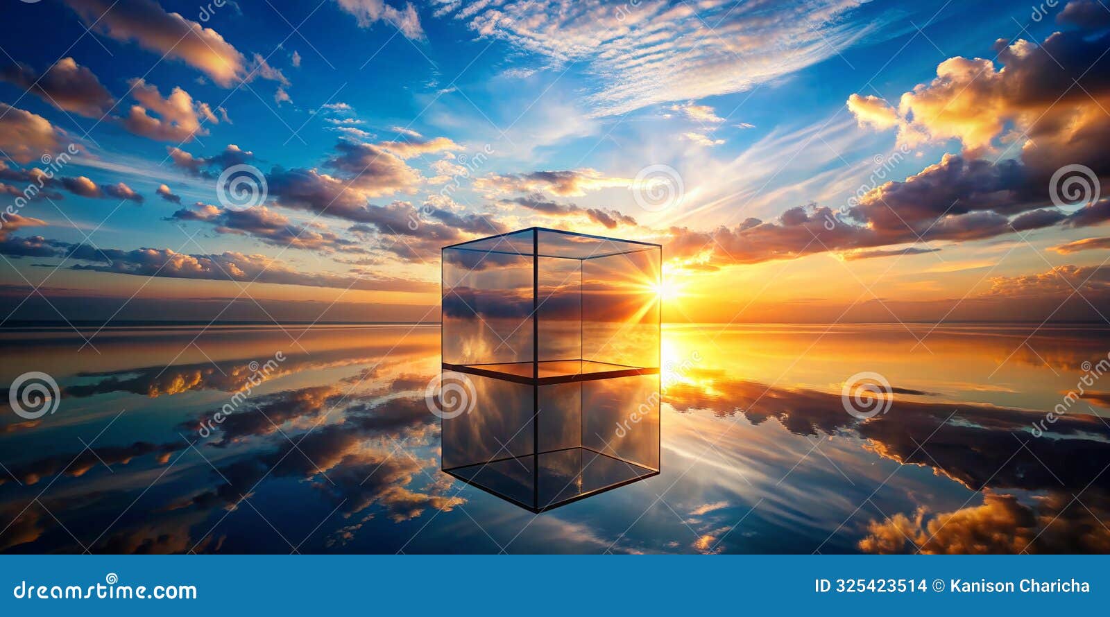 Sunrise Reflection in a Celestial Cube AI-Generated Content Stock ...
