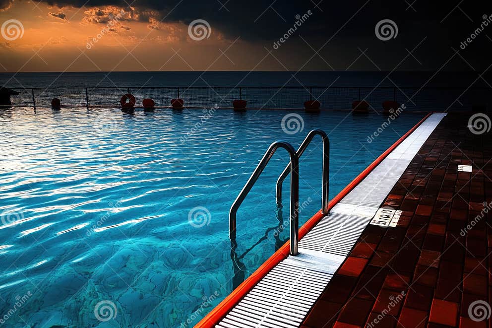 Sunrise Reflections Over Infinity Pool by the Oceanside Stock Photo ...