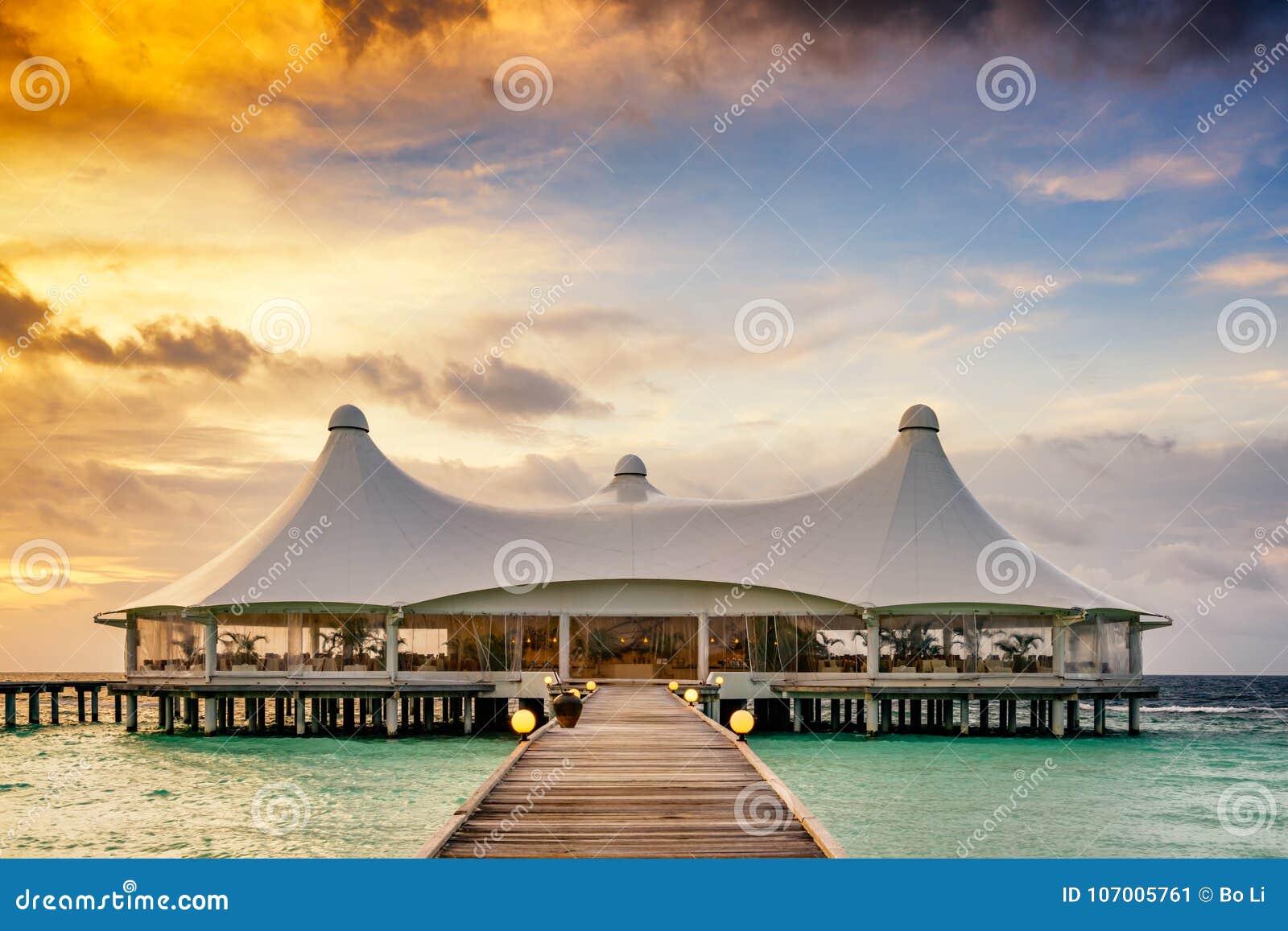 Sunrise of Restaurant Over Water Stock Image - Image of typical, dark ...