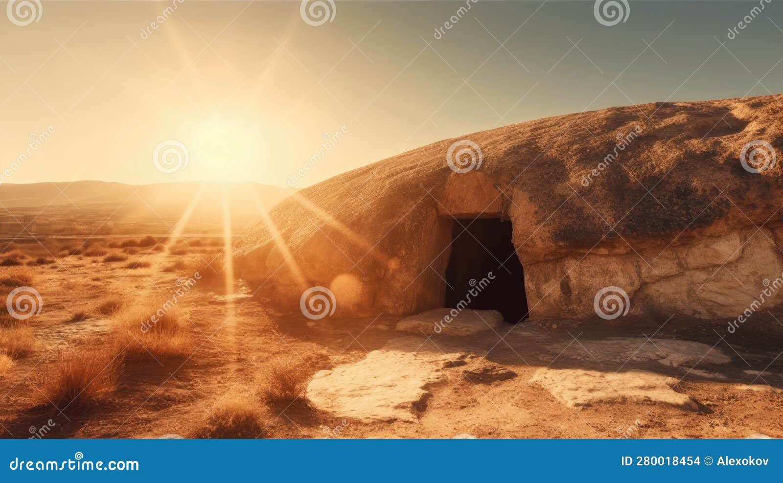 Sunrise Resurrection: Empty Tomb for Easter Invitations. Stock ...