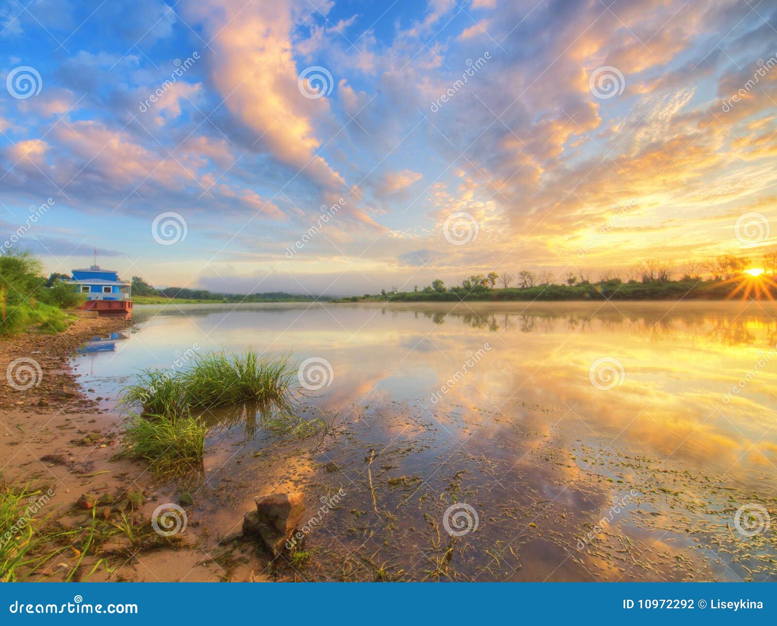 Sunrise on a river stock photo. Image of orange, river - 10972292