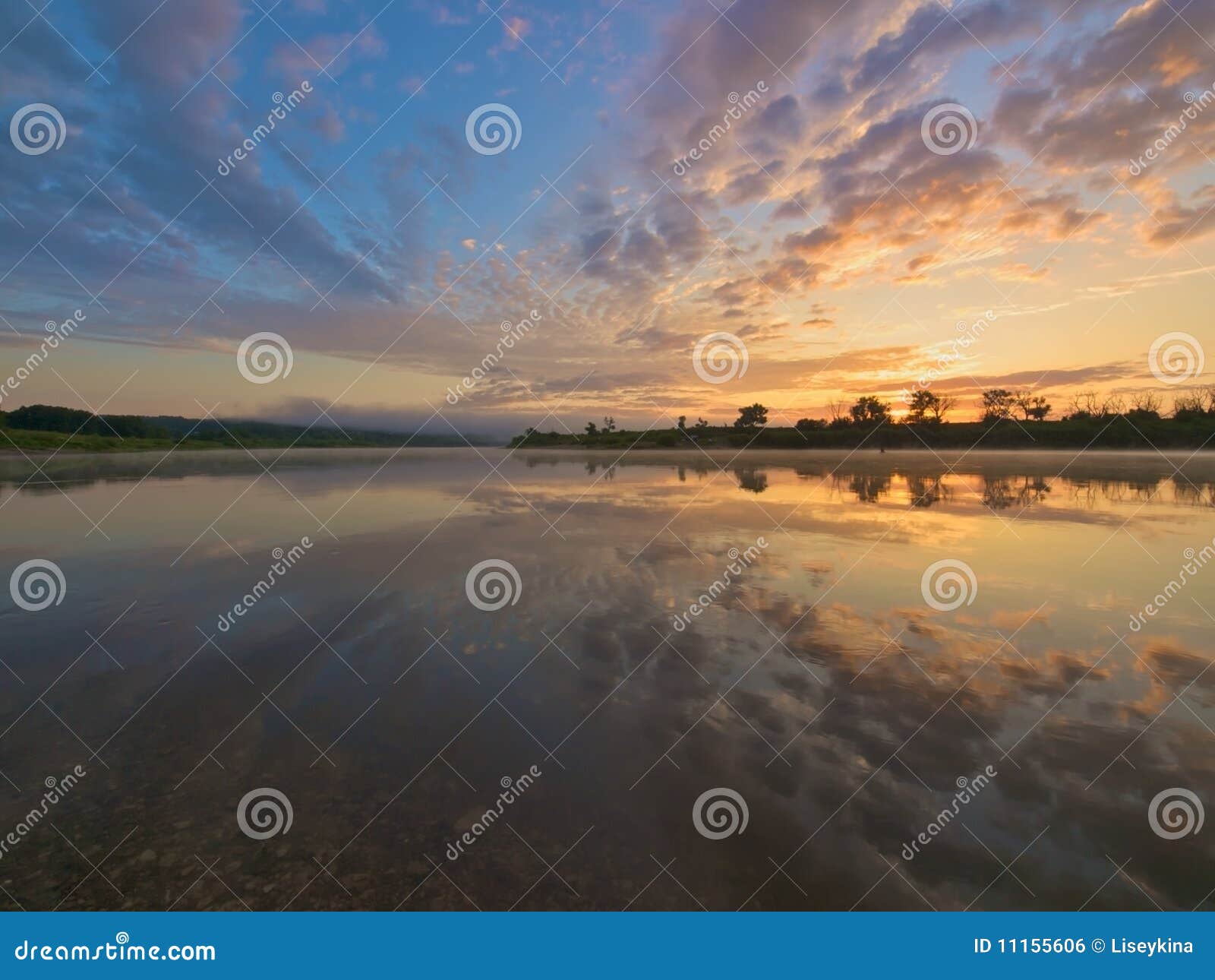 Sunrise on a river. stock photo. Image of reflection - 11155606