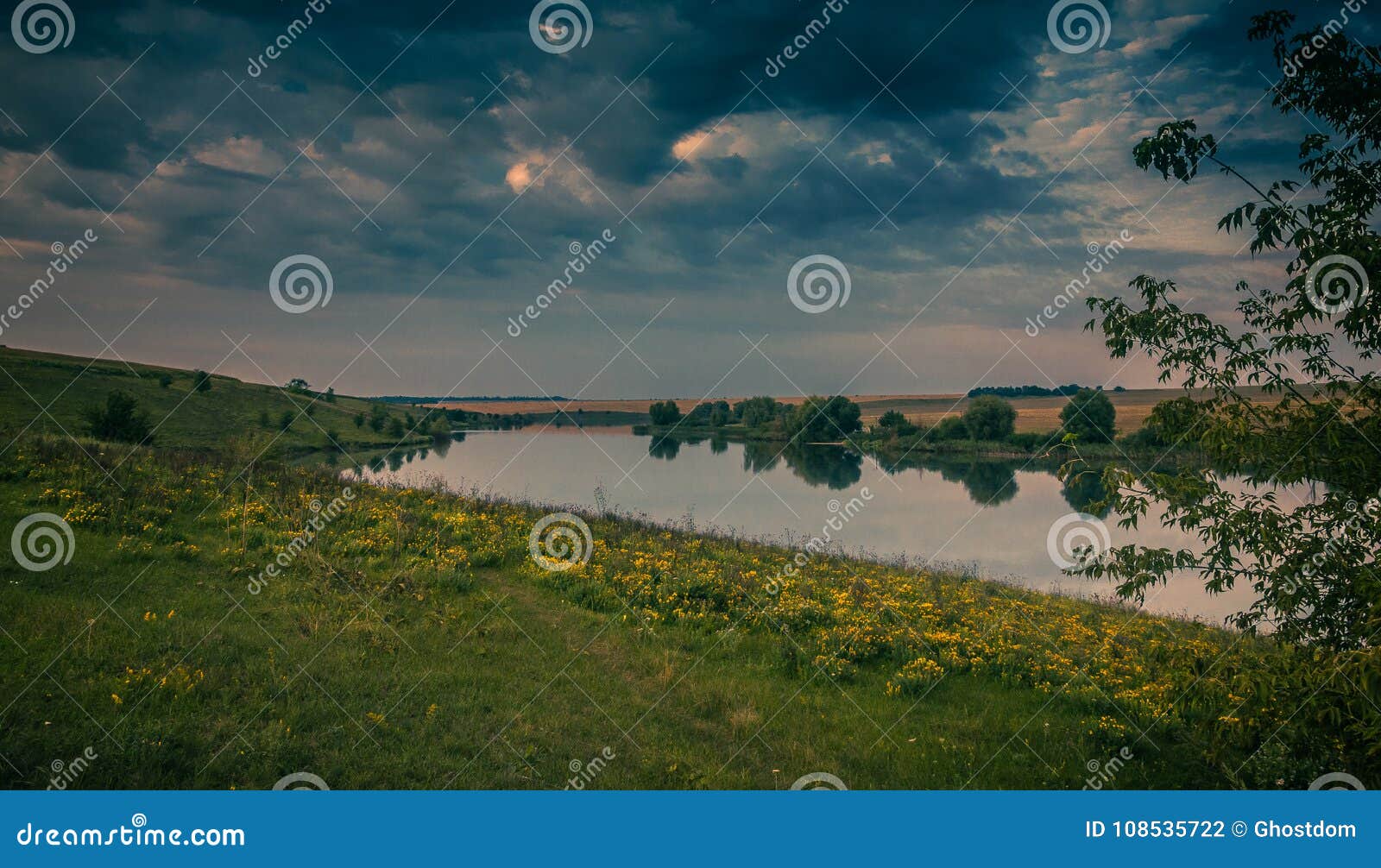 Sunrise on river stock photo. Image of clouds, dawn - 108535722