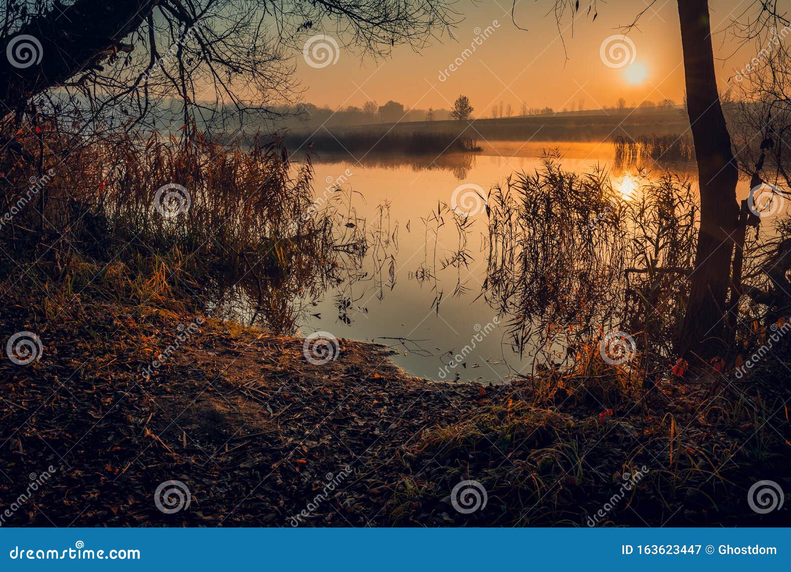 Sunrise on river stock image. Image of lake, dawn, water - 163623447