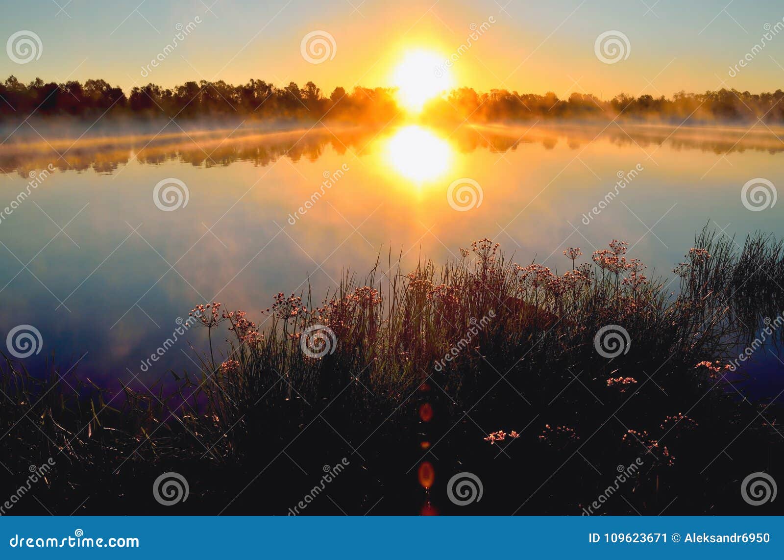Sunrise on the river stock image. Image of landscape - 109623671