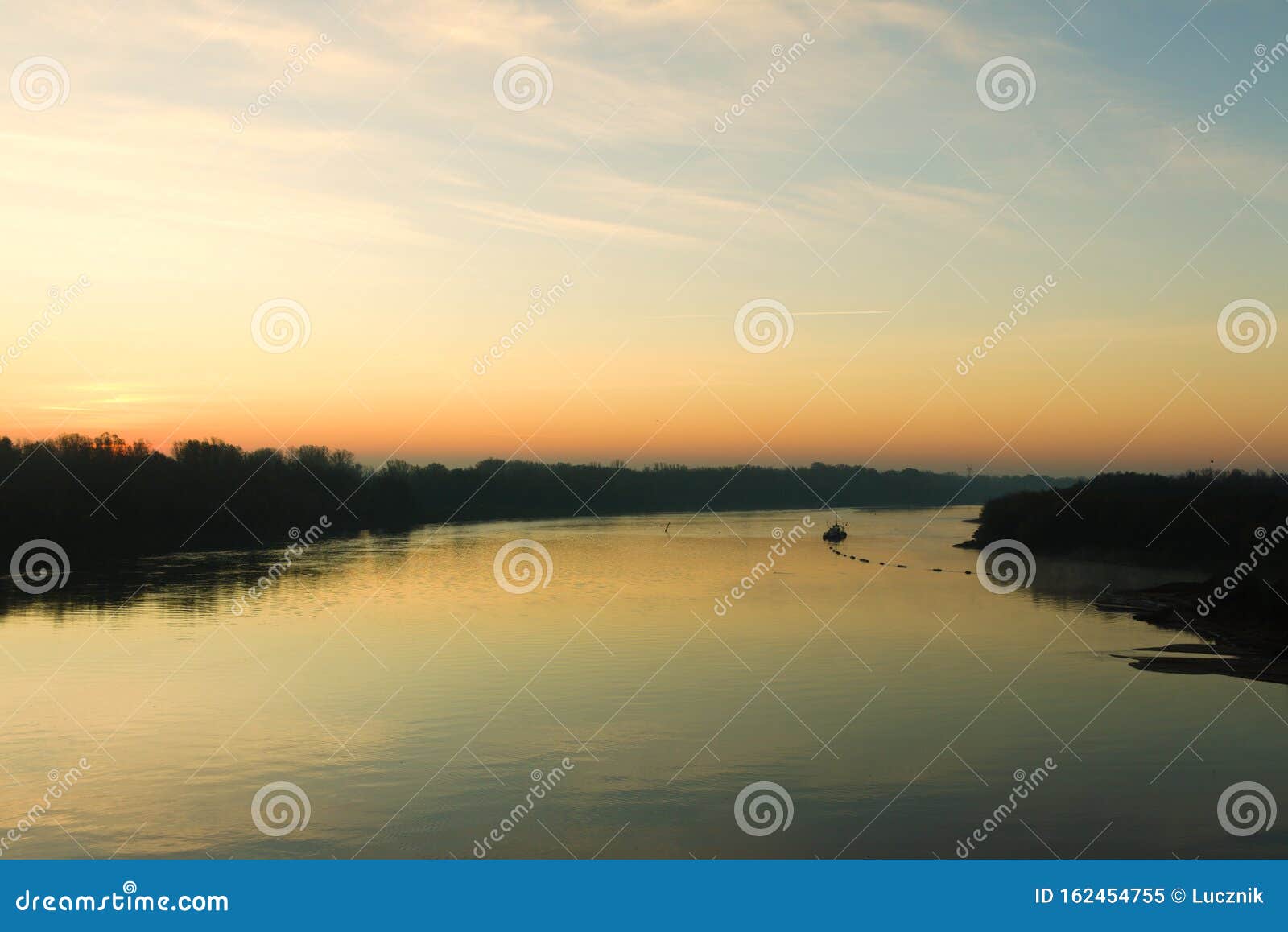 Sunrise on the river. stock image. Image of lover, calm - 162454755