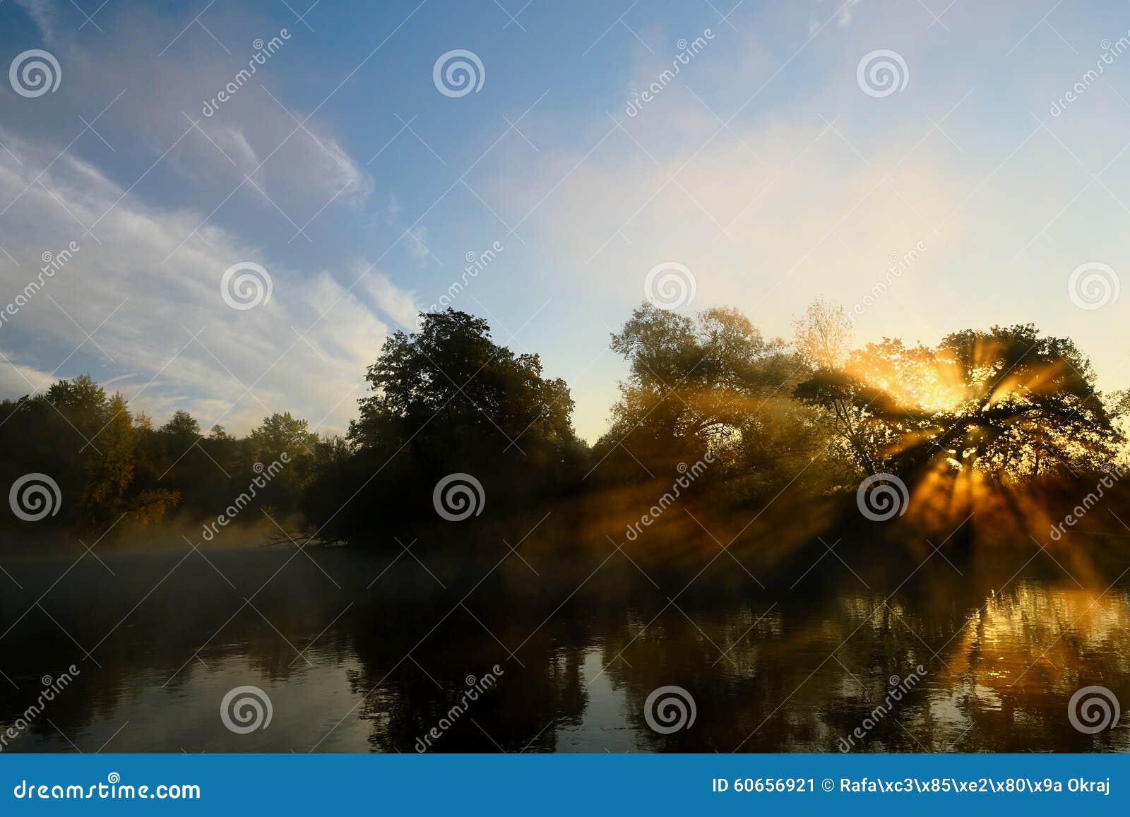 Sunrise on the river stock image. Image of water, mist - 60656921