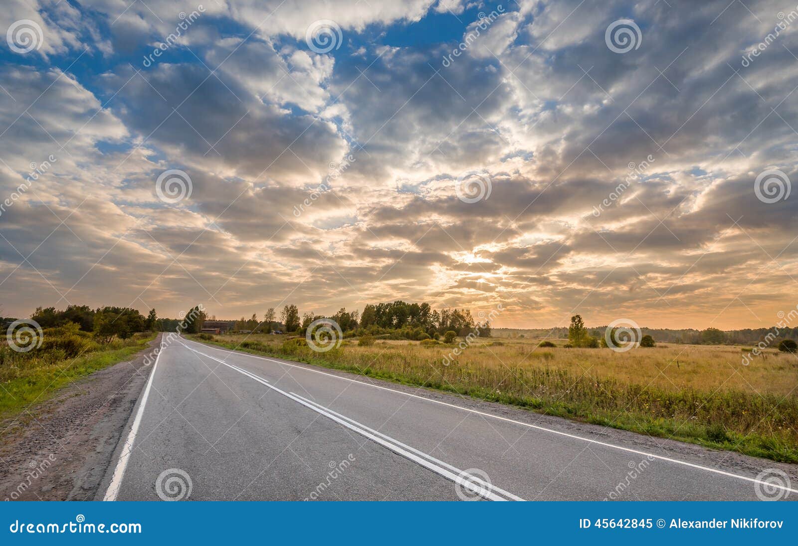 Sunrise at the road stock image. Image of landscape, dusk - 45642845