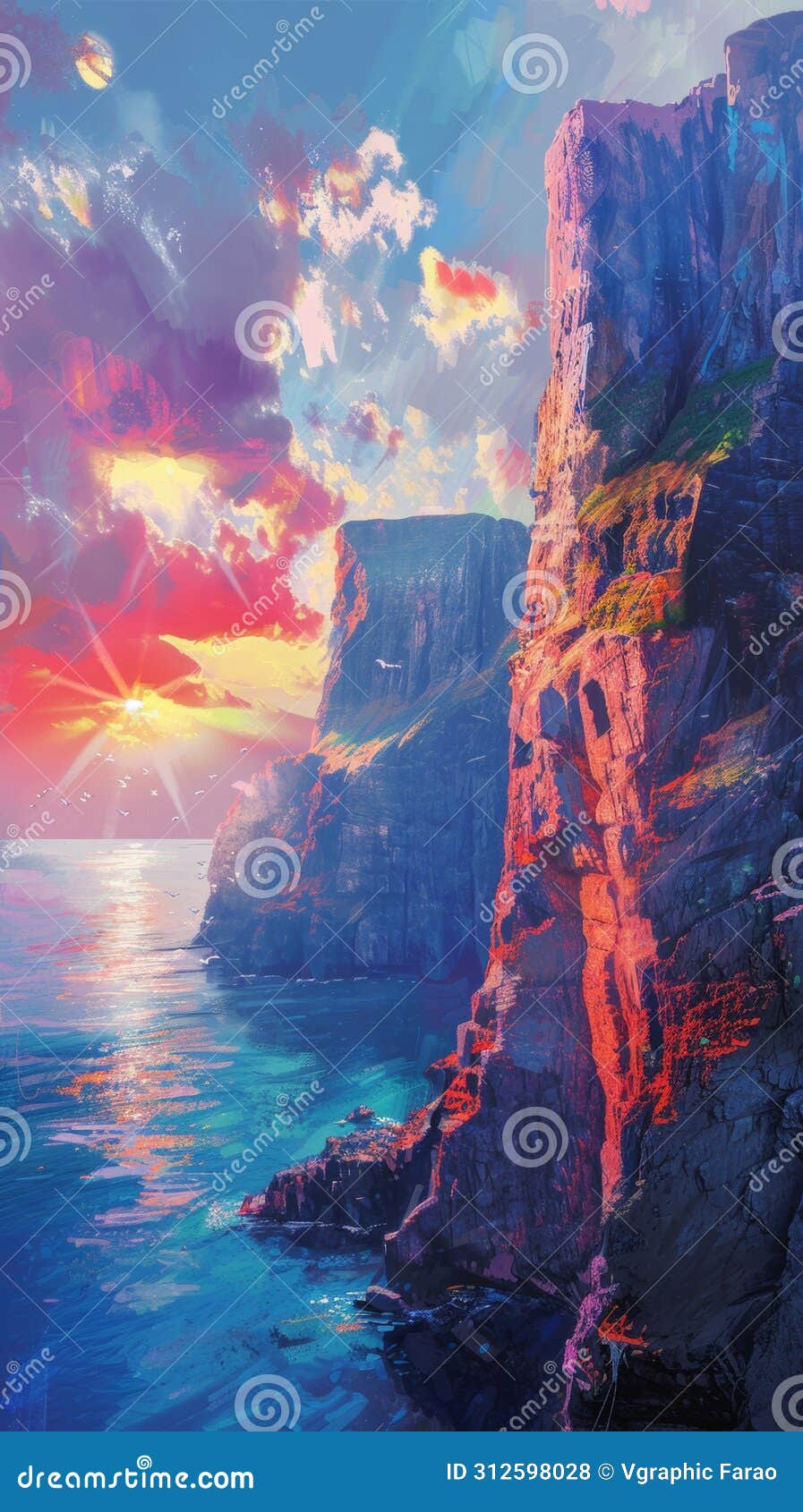 Sunrise at the Rocky Cliff Over the Ocean Stock Photo - Image of cliff ...