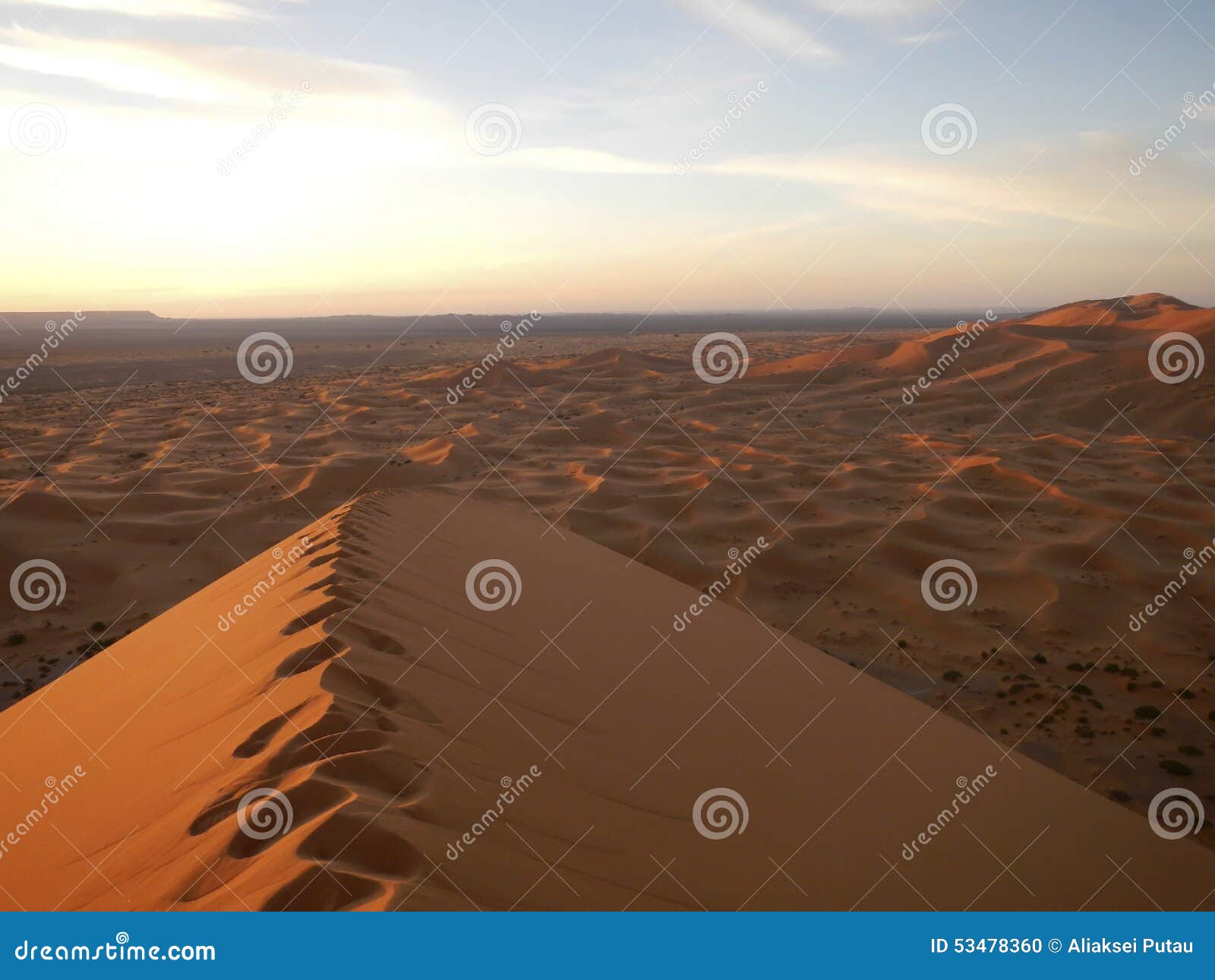 Sunrise in Sahara desert stock photo. Image of tall, morocco - 53478360